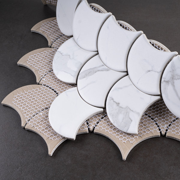 Supreme Tile Porcetile 3" X 3" Porcelain Fish Scale / Scallop Mosaic ...