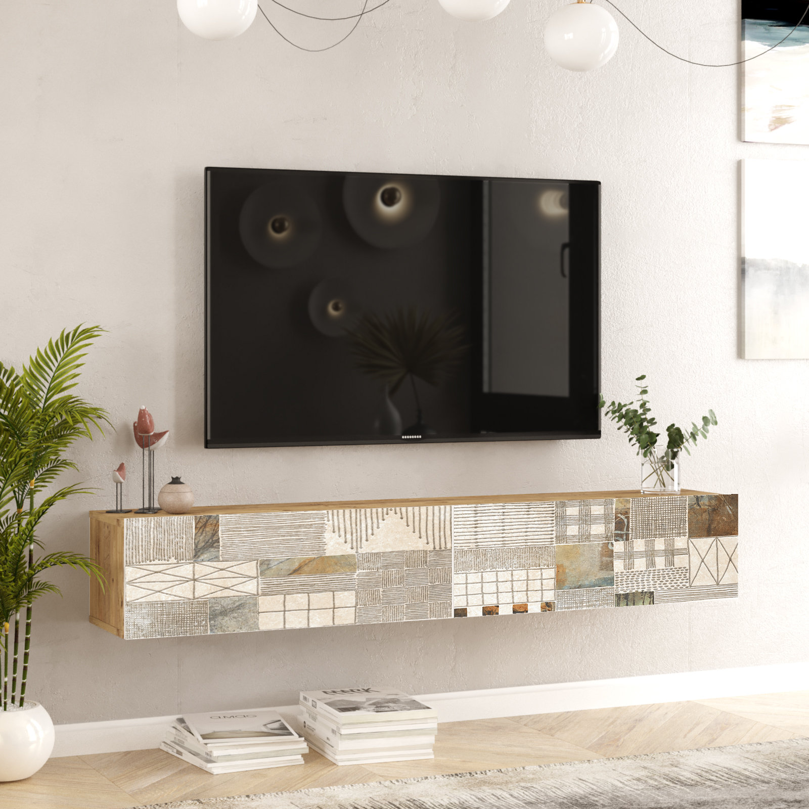 Ebern Designs Future Tv Unit Oak Color Uv Print Floating Entertainment ...