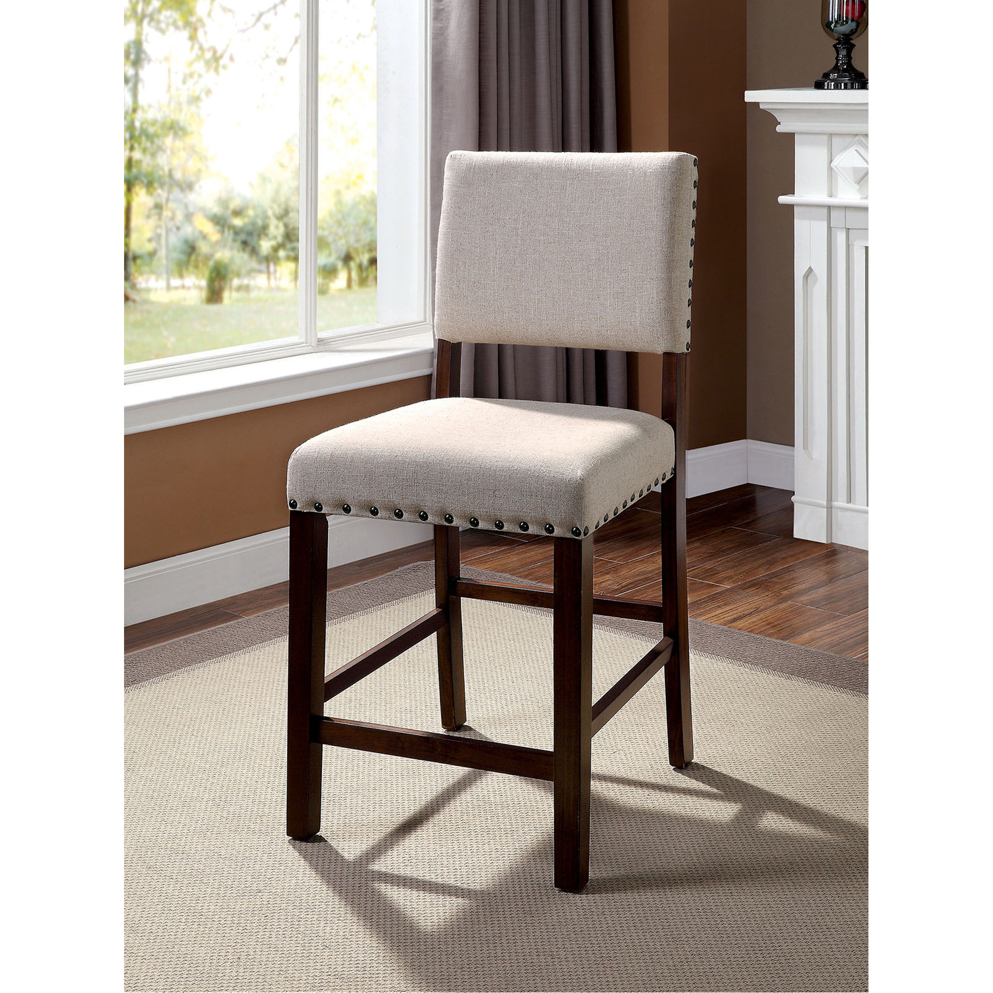 One Allium Way Ivory Padded Fabric Chairs Set Of 2Pc Dining High Chairs Nailhead Trims Solid ...