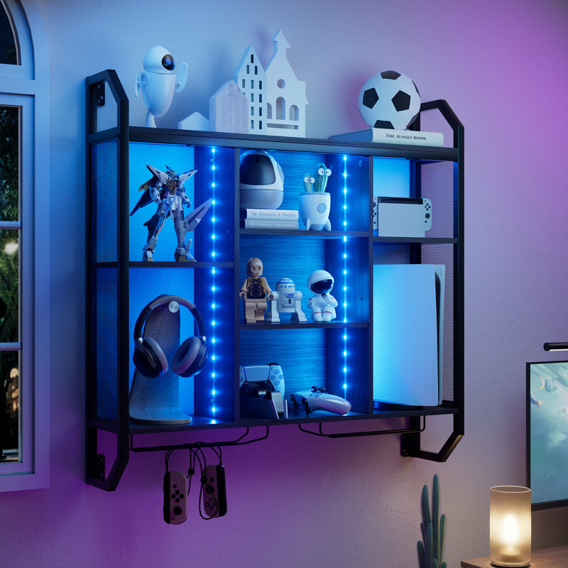 17 Stories Floating Led Lighted Bar Shelves, Wall Mounted Liquor Rack ...