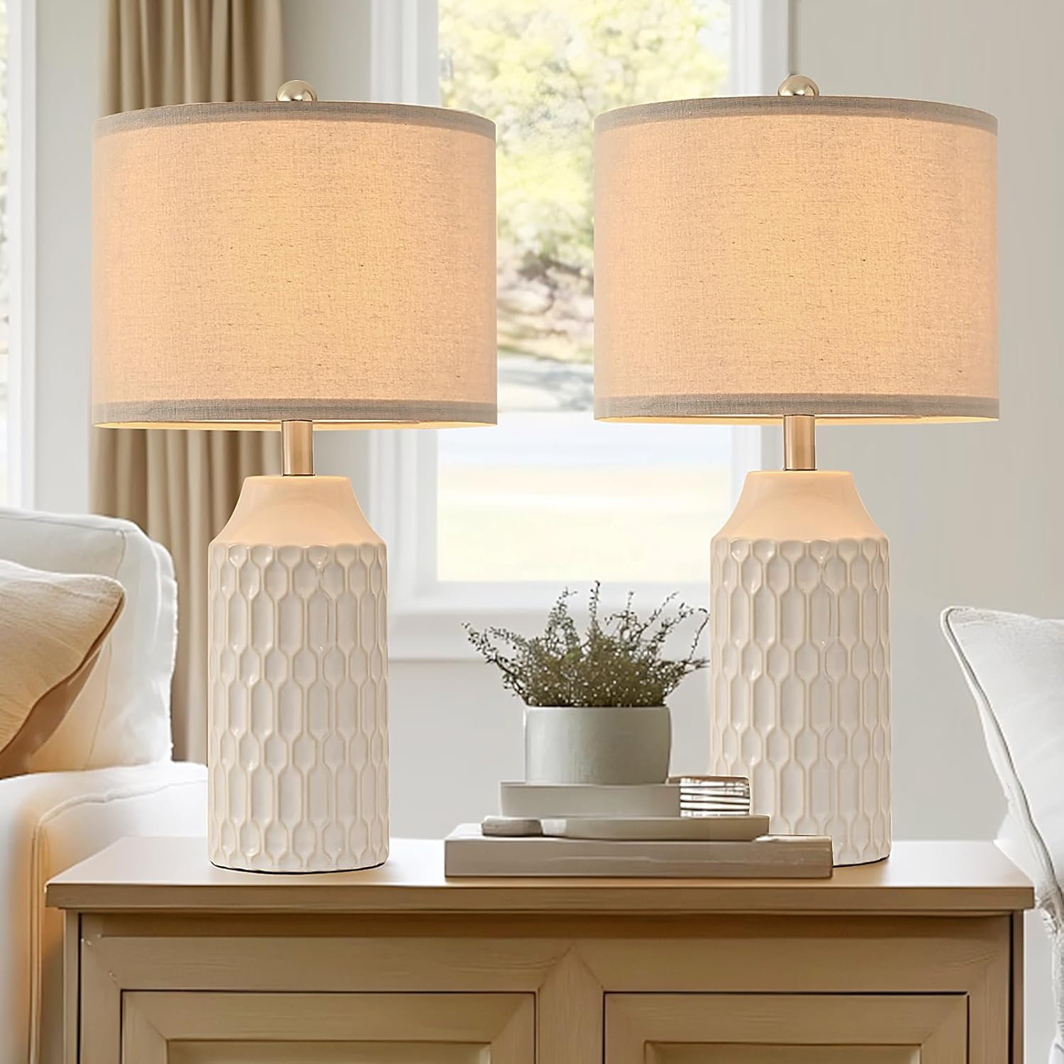 Rosecliff Heights 22IN Modern Ceramic Table Lamp Set Of 2 White Lamps ...
