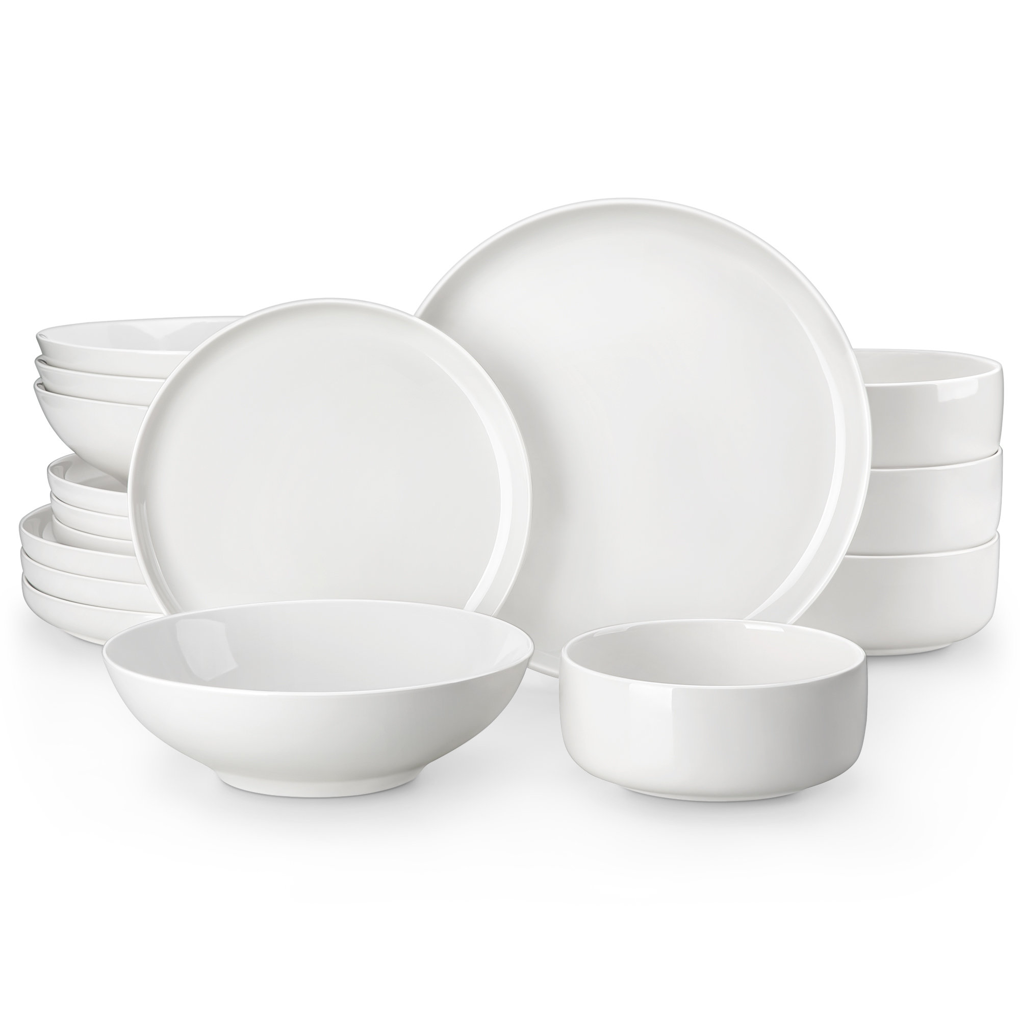 MALACASA 16-Piece Ceramic With Black Rims Tableware Set,Modern Curved ...