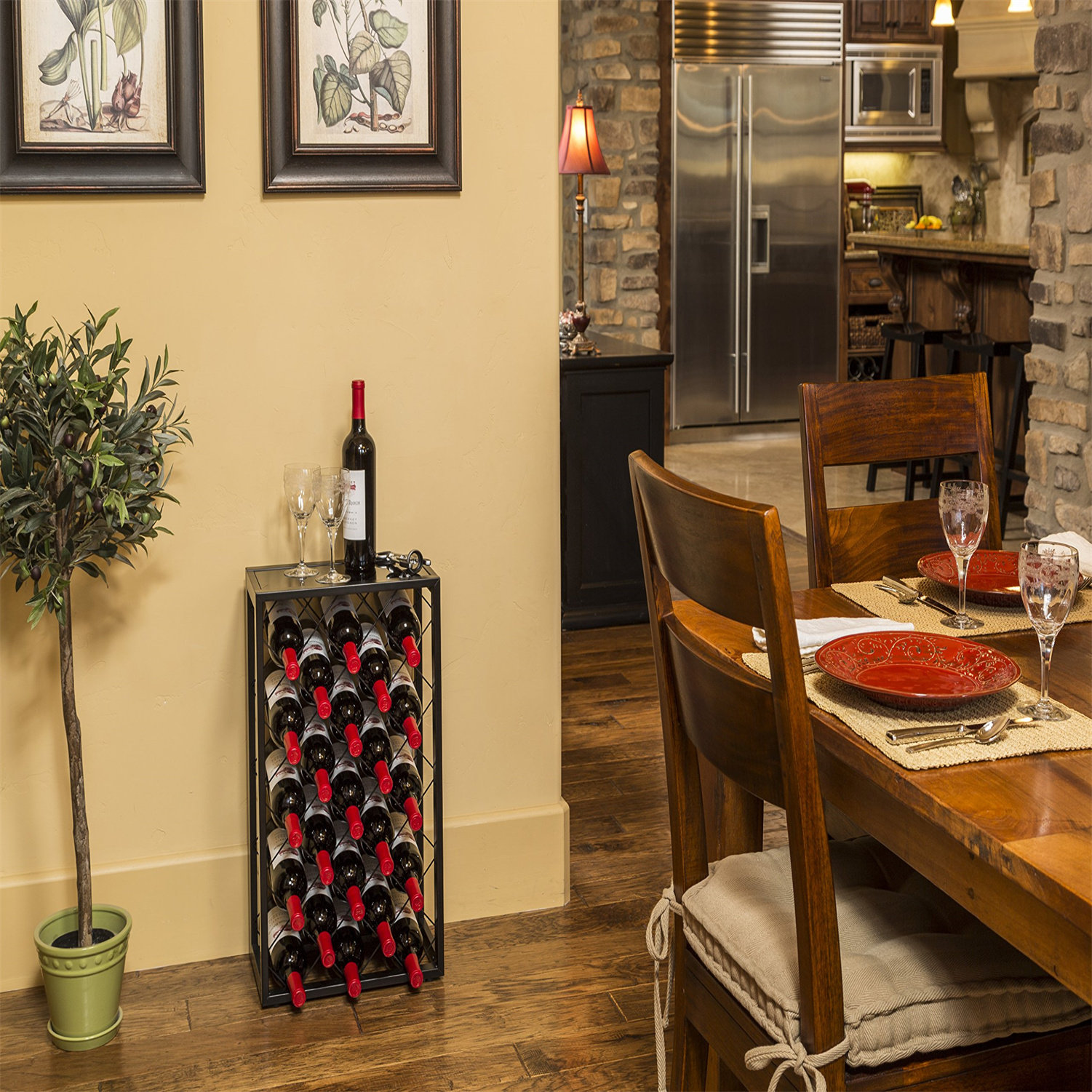 Prep & Savour Contemporary Black Wine Rack - Elegant 23 Bottle Storage ...