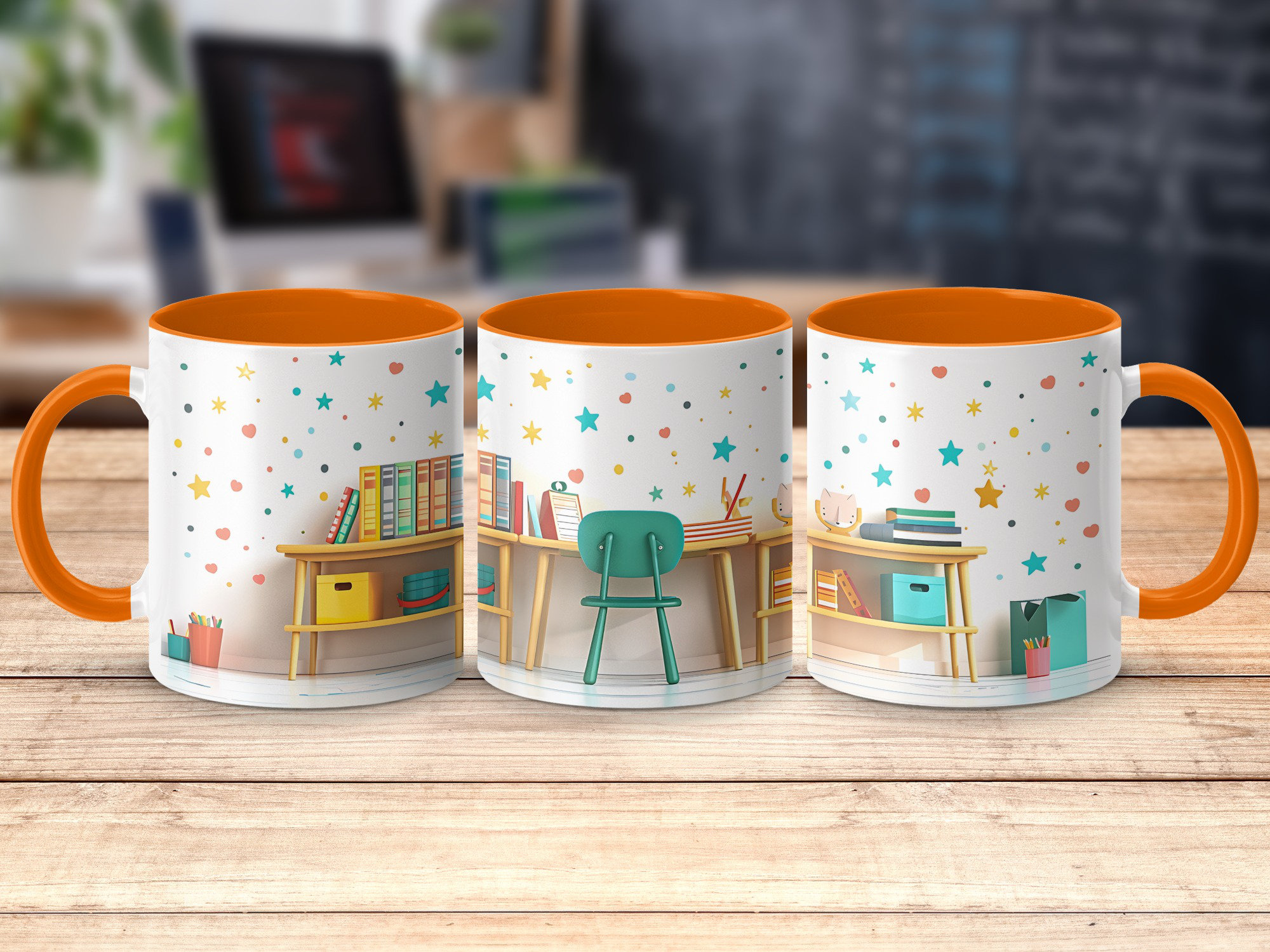East Urban Home Set of 2 Kids Drawing Style 11oz Accent Mugs – White ...
