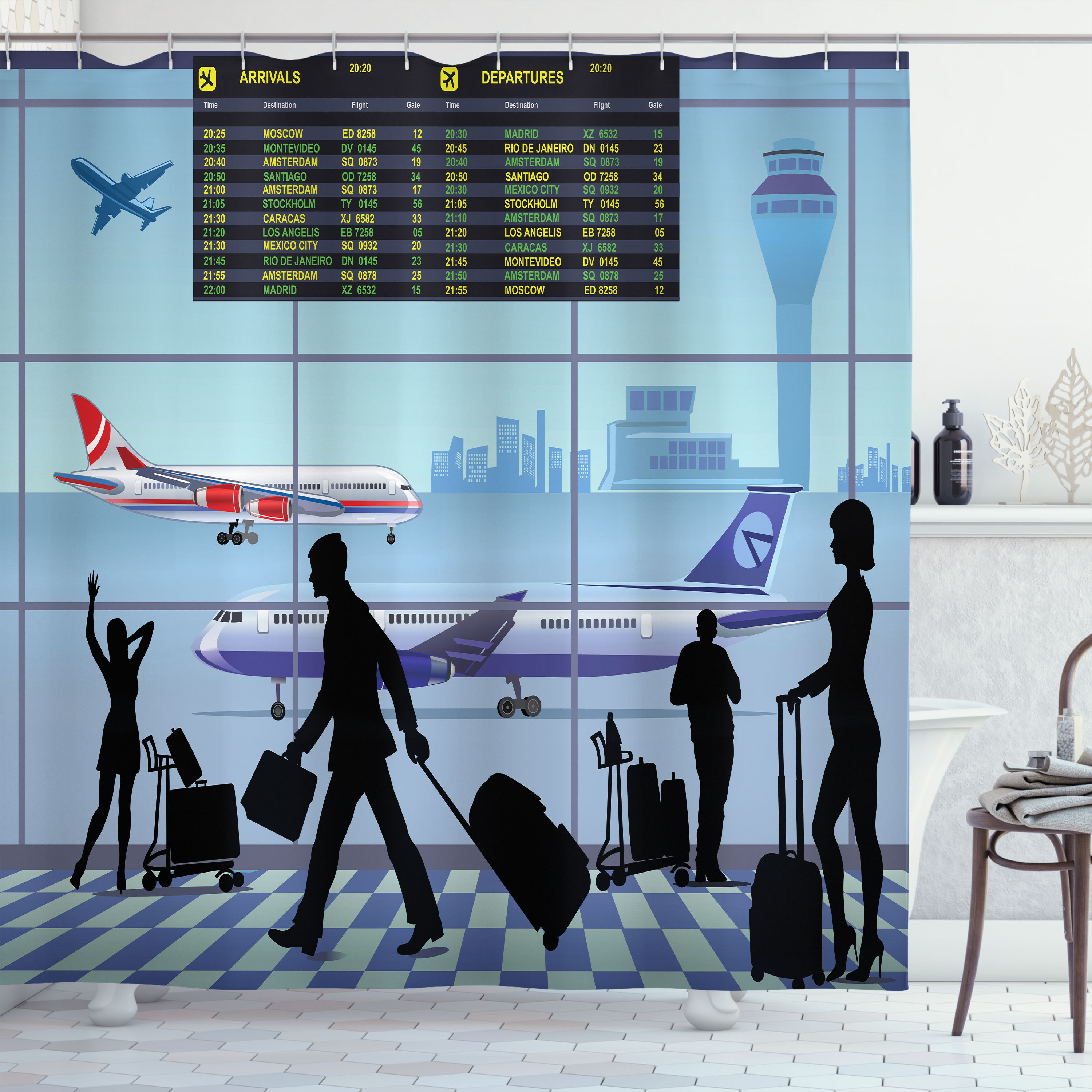 East Urban Home Airport Shower Curtain Planes People Flight Board | Wayfair