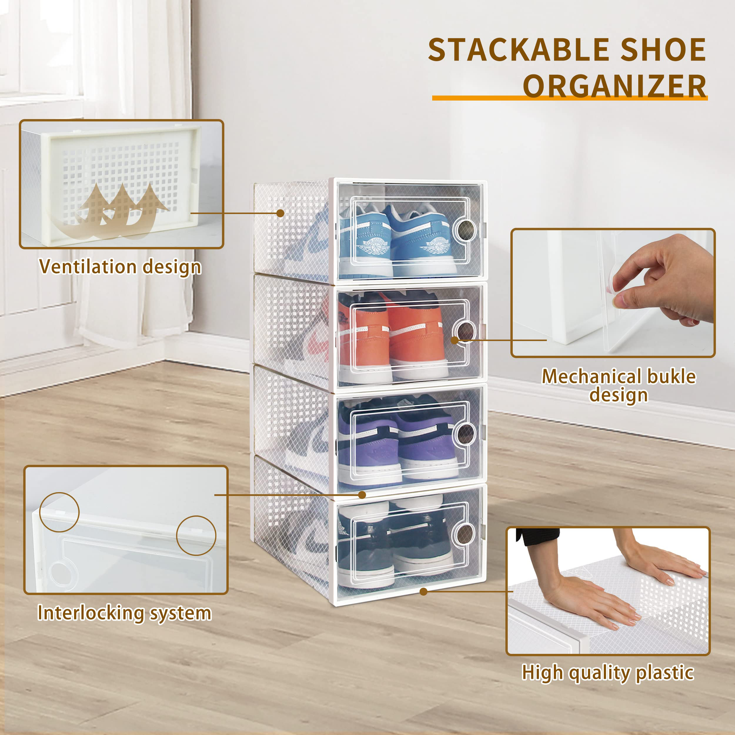 Rebrilliant Large 15 Pack Shoe Organizer Boxes, Collapsible Shoe Boxes ...