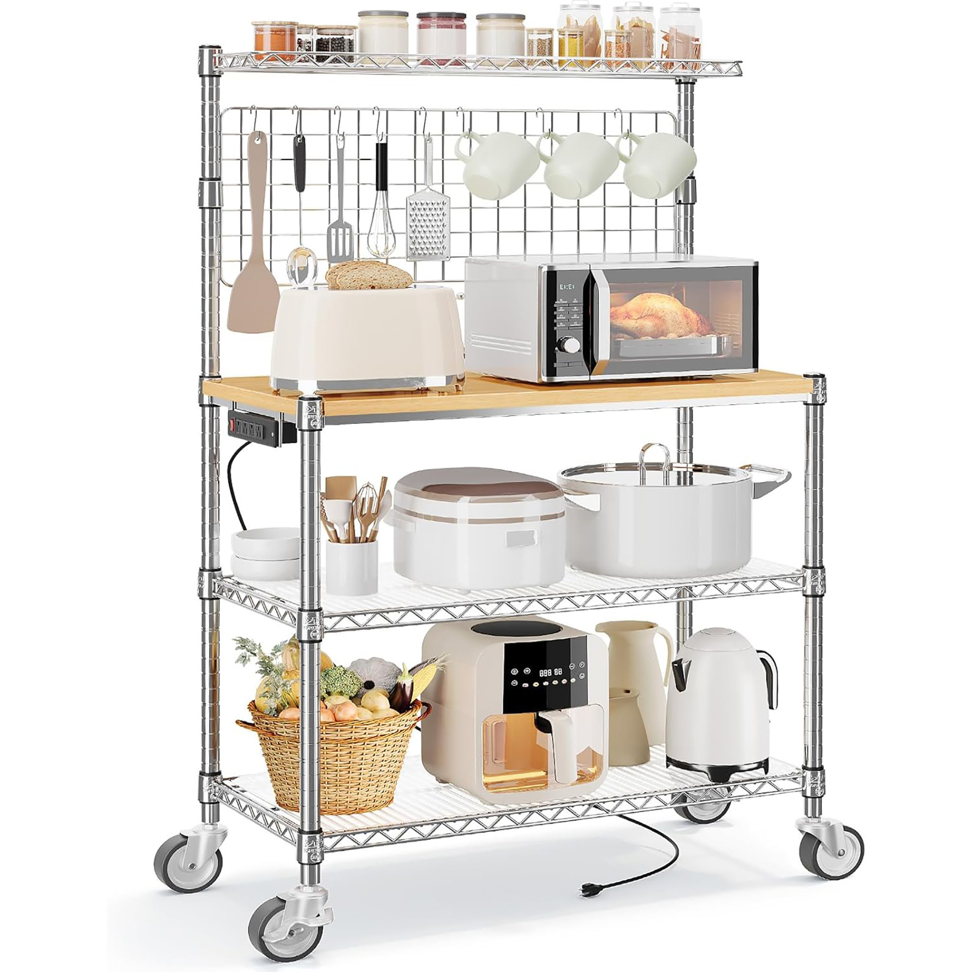 17 Stories 36 Inch Bakers Rack with Power Outlet, 4 Tier Metal Kitchen ...
