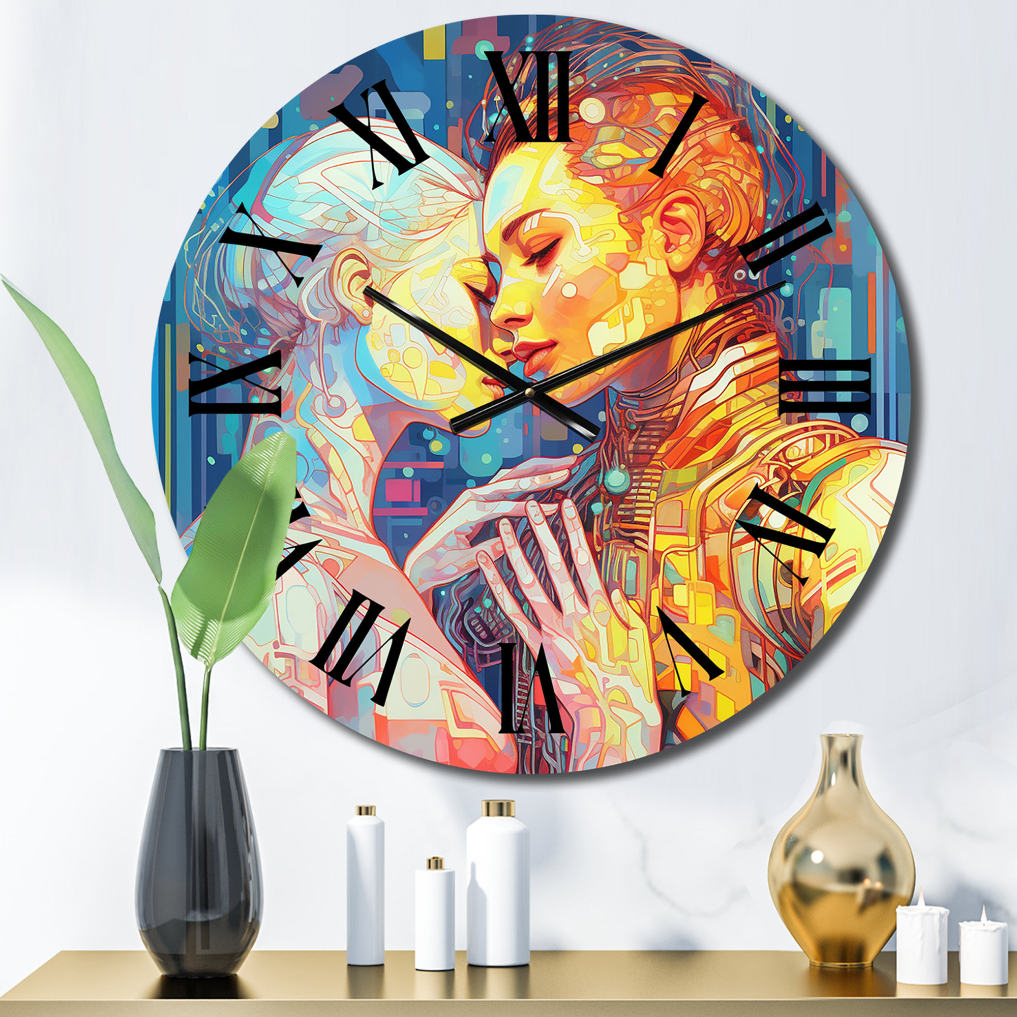 East Urban Home Retro Robot Couple in Love - Robot Wall Clock | Wayfair