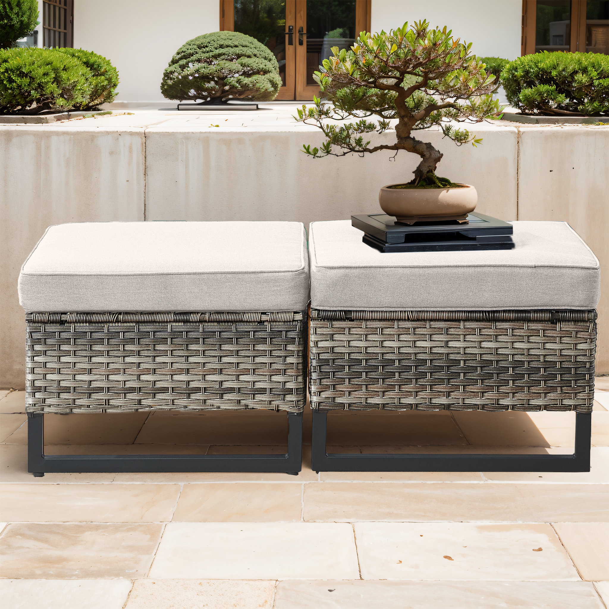 Latitude Run® Ingvald Outdoor Patio Ottoman with Cushion(Set of 2 ...