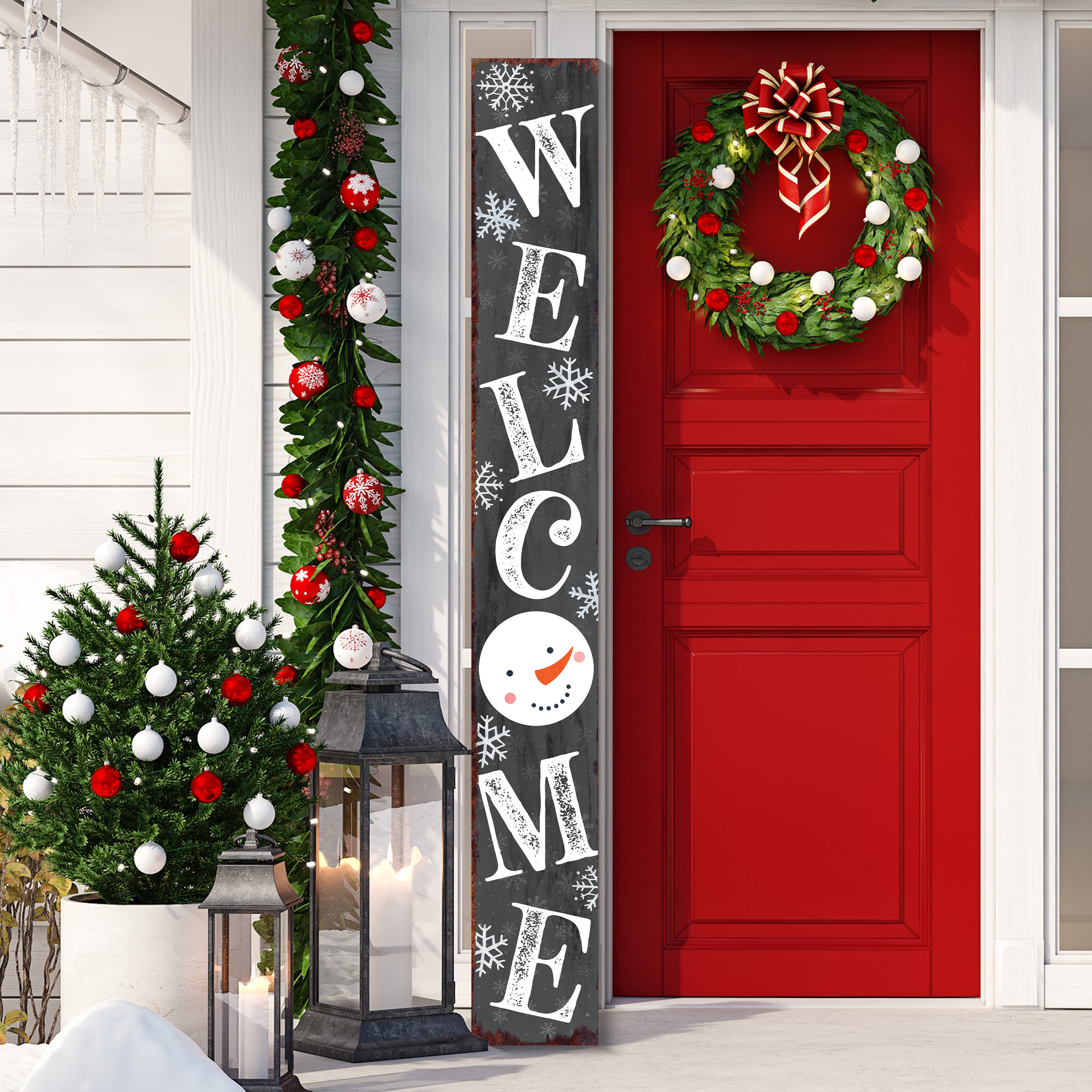 The Holiday Aisle® 72in Snowman Welcome Sign for Front Door - Black ...