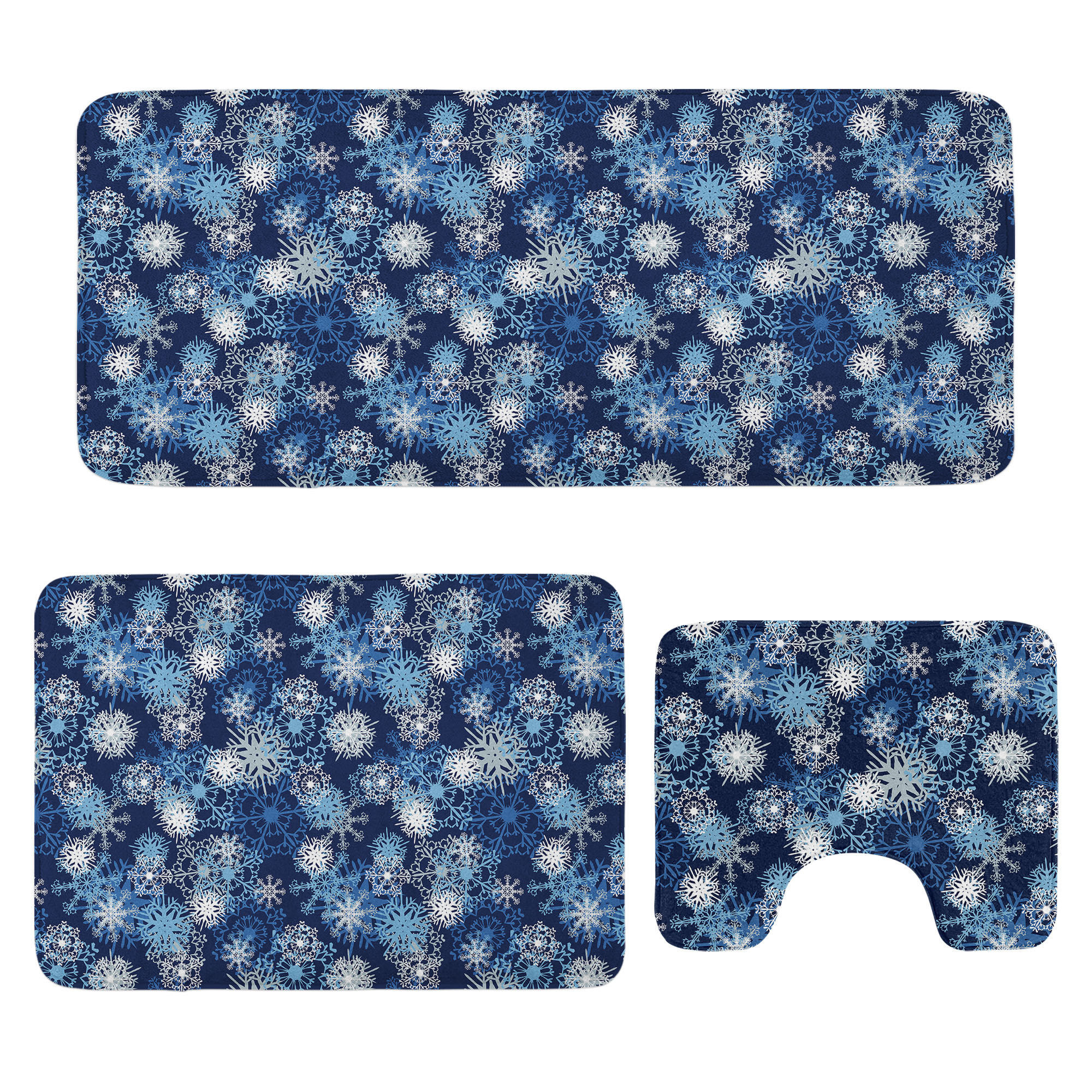Ophelia & Co. Winter Bathroom Rug Set 3 Pieces U-Shape & Rectangle Mats Pale Blue Dark Blue ...