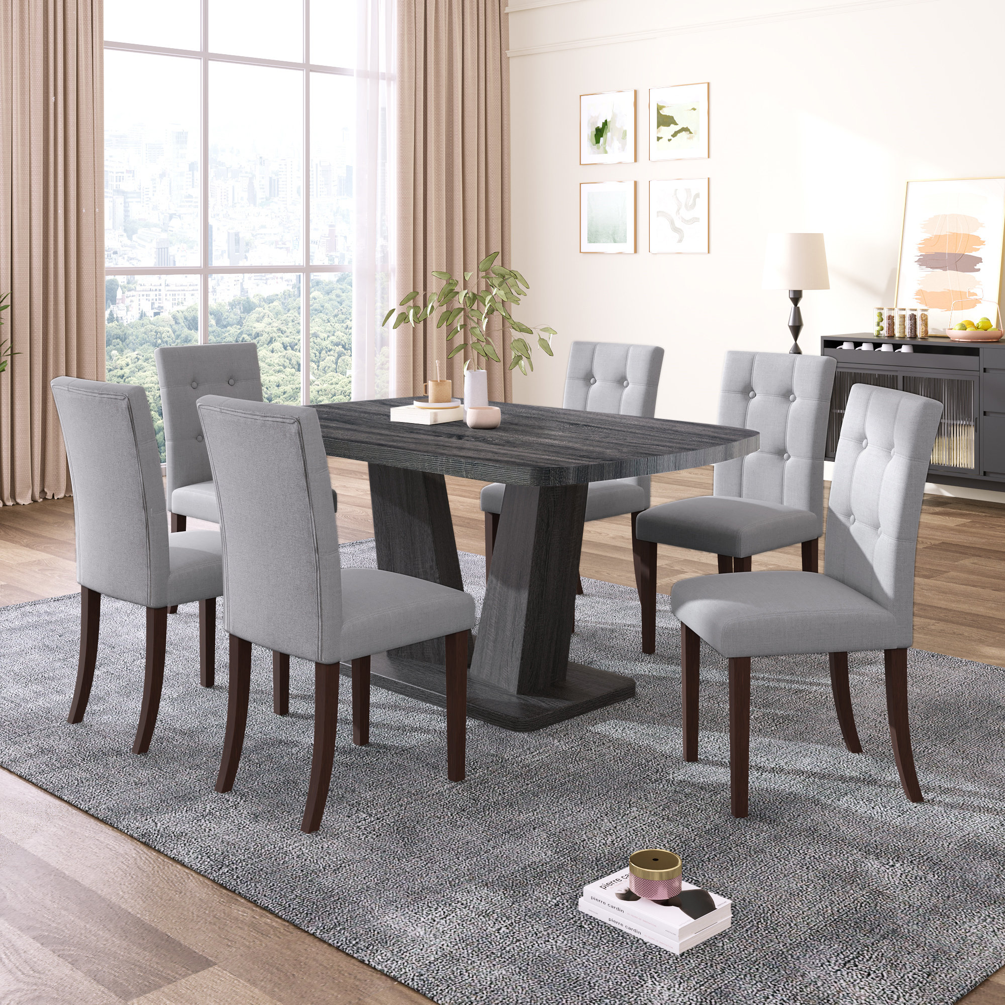 Lark Manor™ Modern 7-piece dining set | 63" table (1.8" thick top, v ...