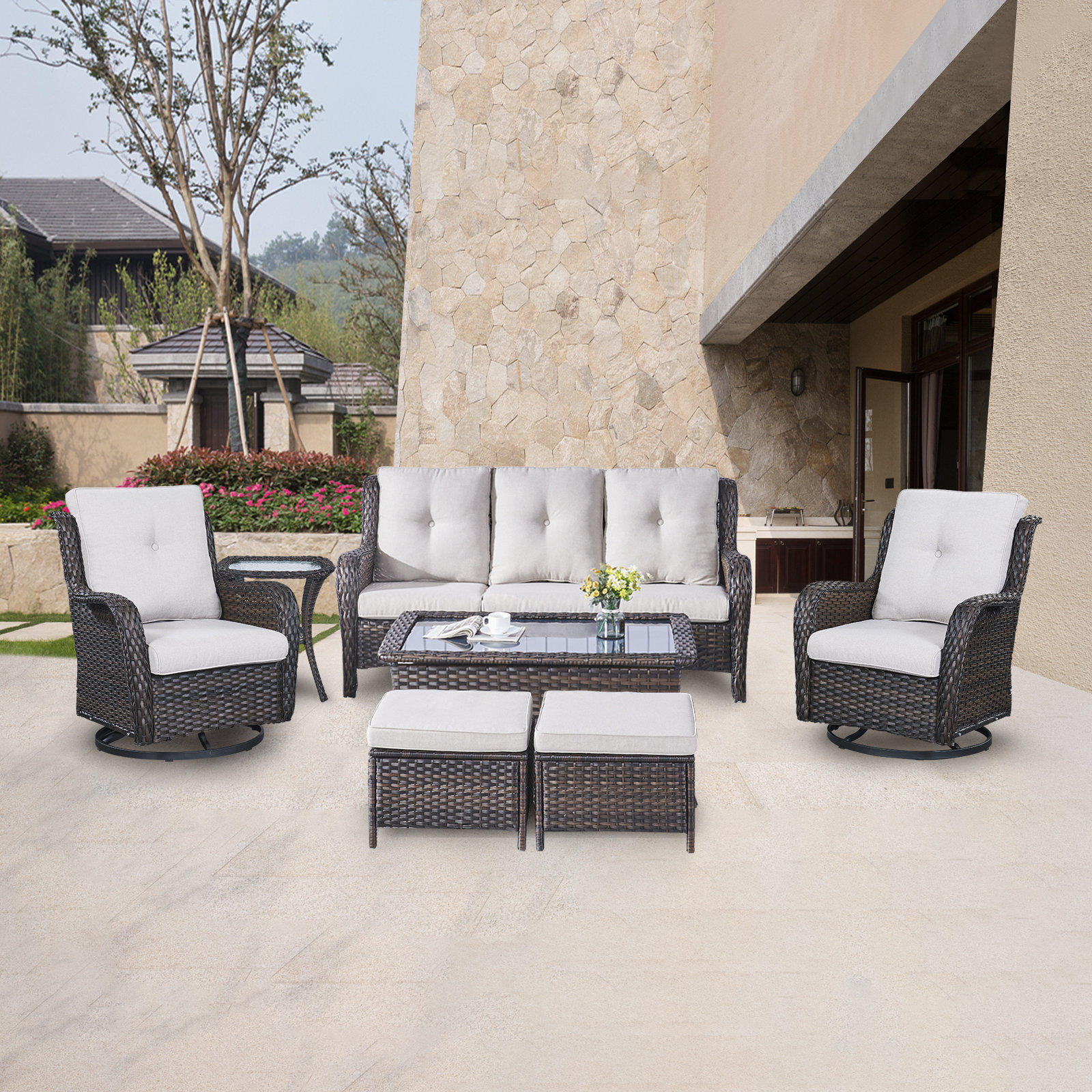 Wildon Home® Bonia 7 Piece Rattan Sofa Seating Group with Cushions ...