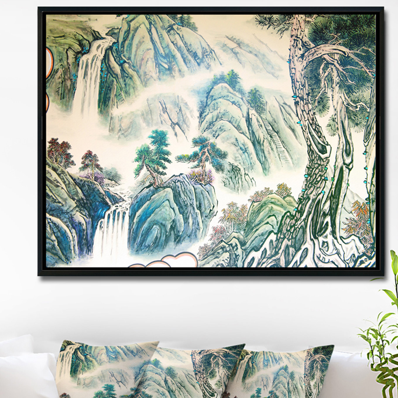 East Urban Home " Blue Chinese Landscape Painting " | Wayfair