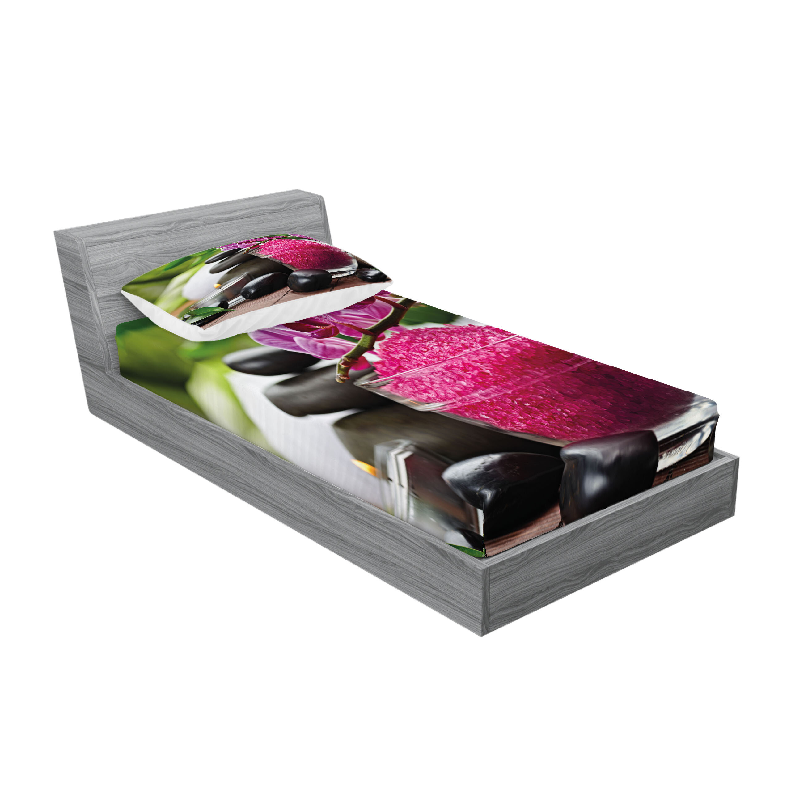 Ambesonne Stone Triplets with Originated Orchids and Fuchsia Salt Sheet ...