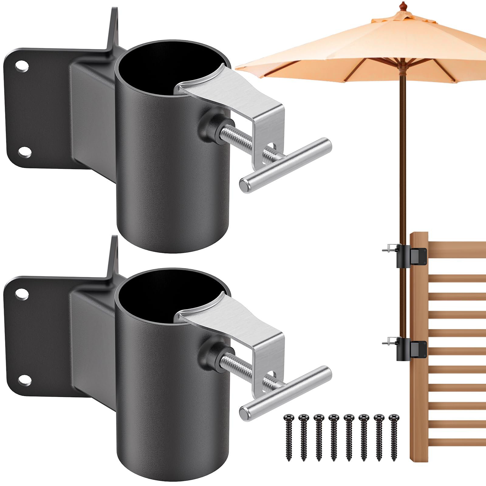 Arlmont & Co. Heavy Duty Deck Railing Umbrella Stand For Deck Railings ...