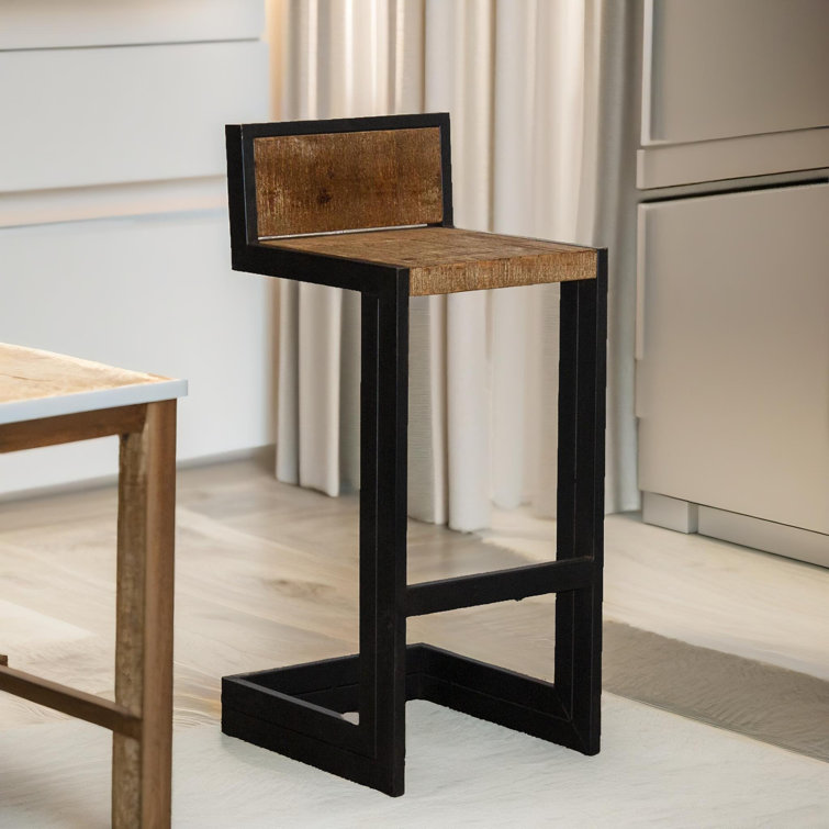 Latitude Run Alderic Rustic Industrial, Solid Wooden 60cm Stool, Metal ...