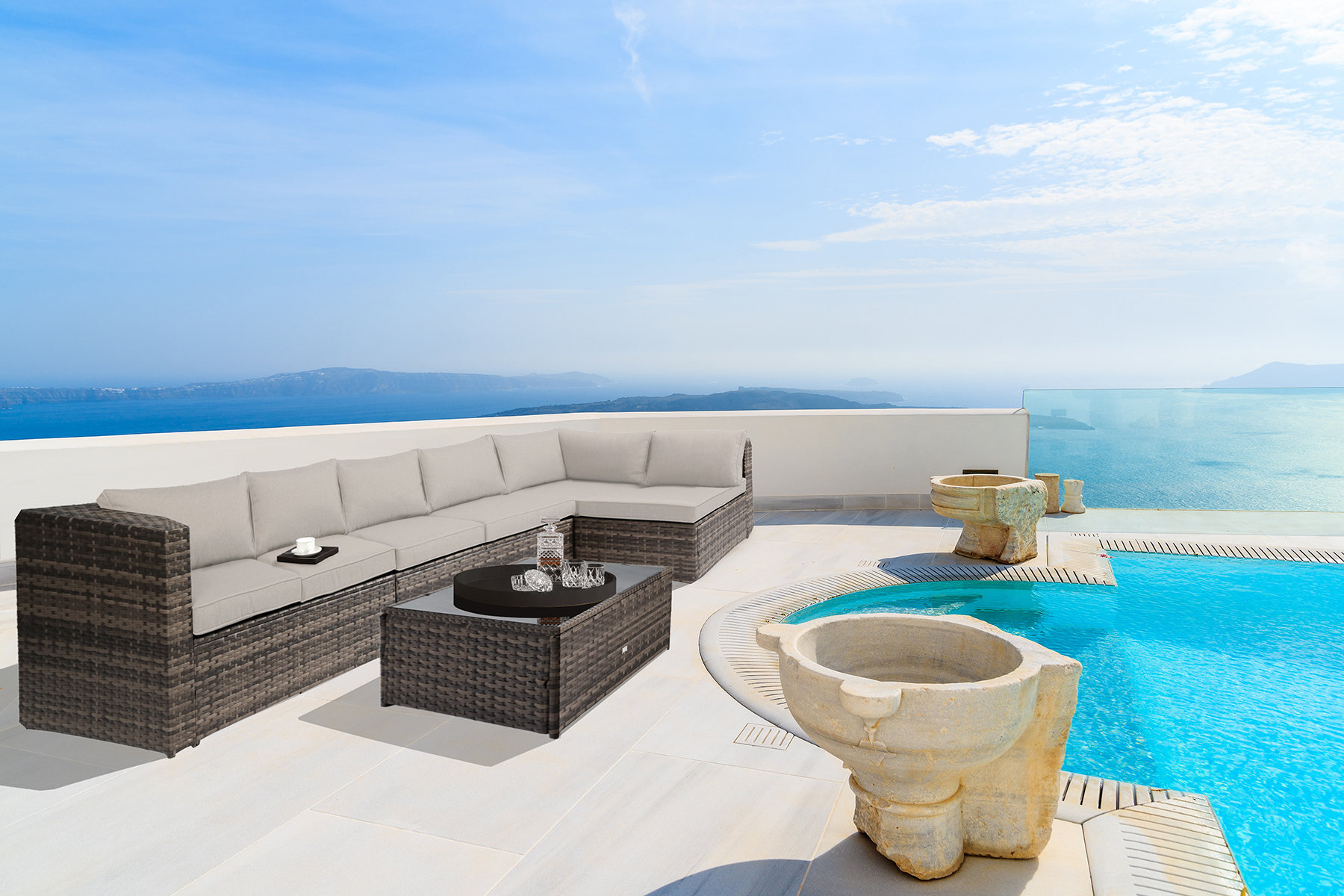 Ebern Designs Santolina 4 Piece Rattan Sectional Seating Group with ...