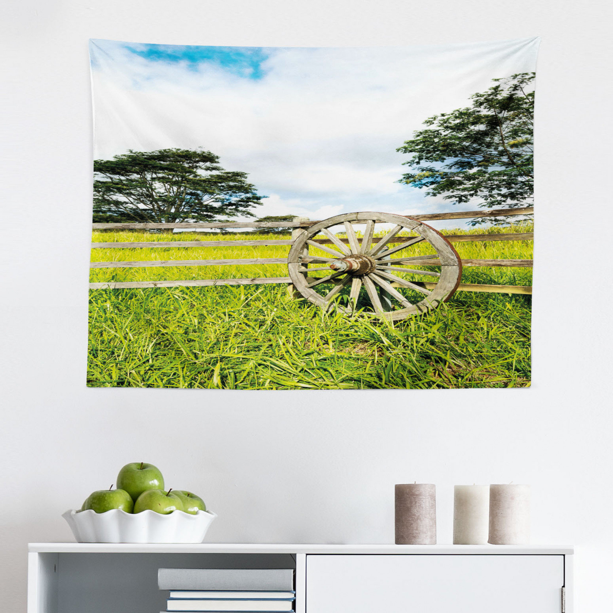 East Urban Home Ambesonne Barn Wood Wagon Wheel Tapestry, Fresh Green ...