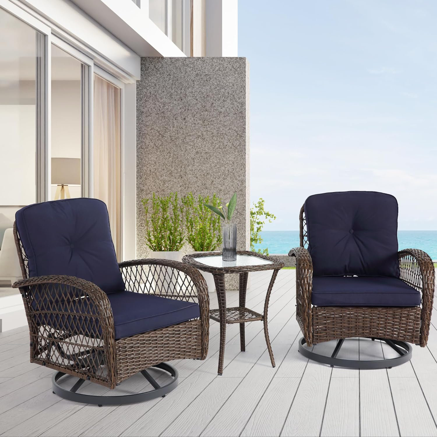 Winston Porter Outdoor Swivel Rocking Chair Bistro Table and Chairs Set ...