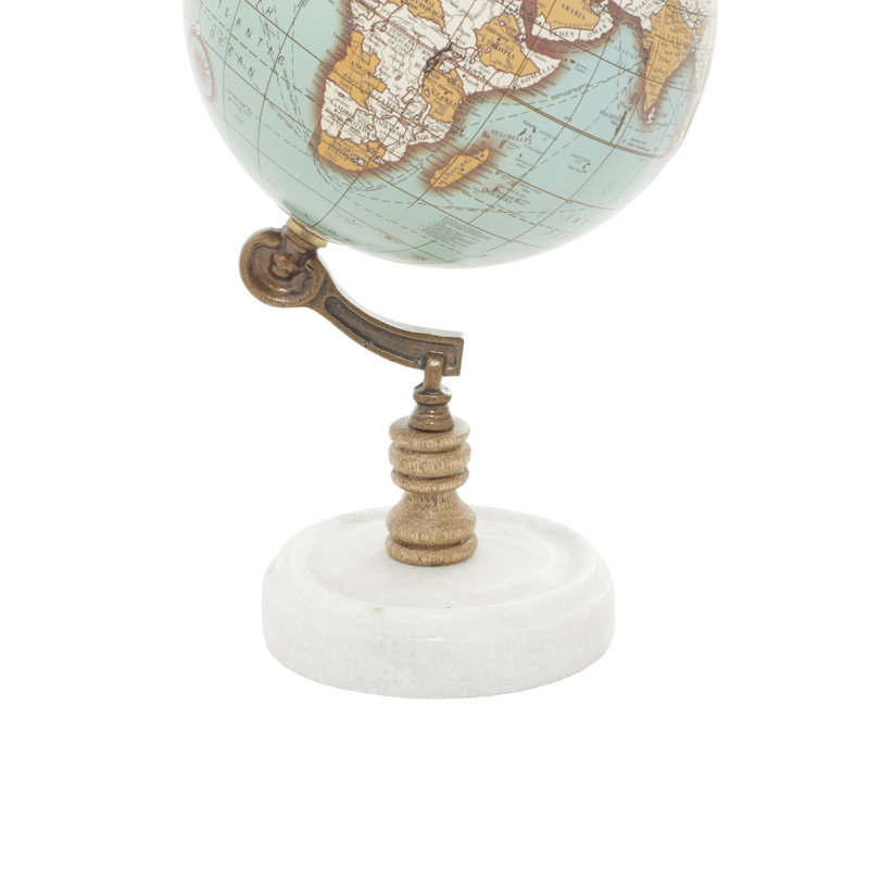 Three Posts™ Aquamarine Marble and Wood Globe & Reviews | Wayfair