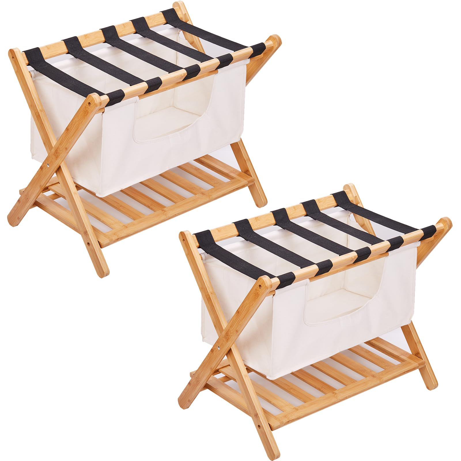 Bisiot Foldable Luggage Racks With Storage Shelf And Laundry Bag | Wayfair