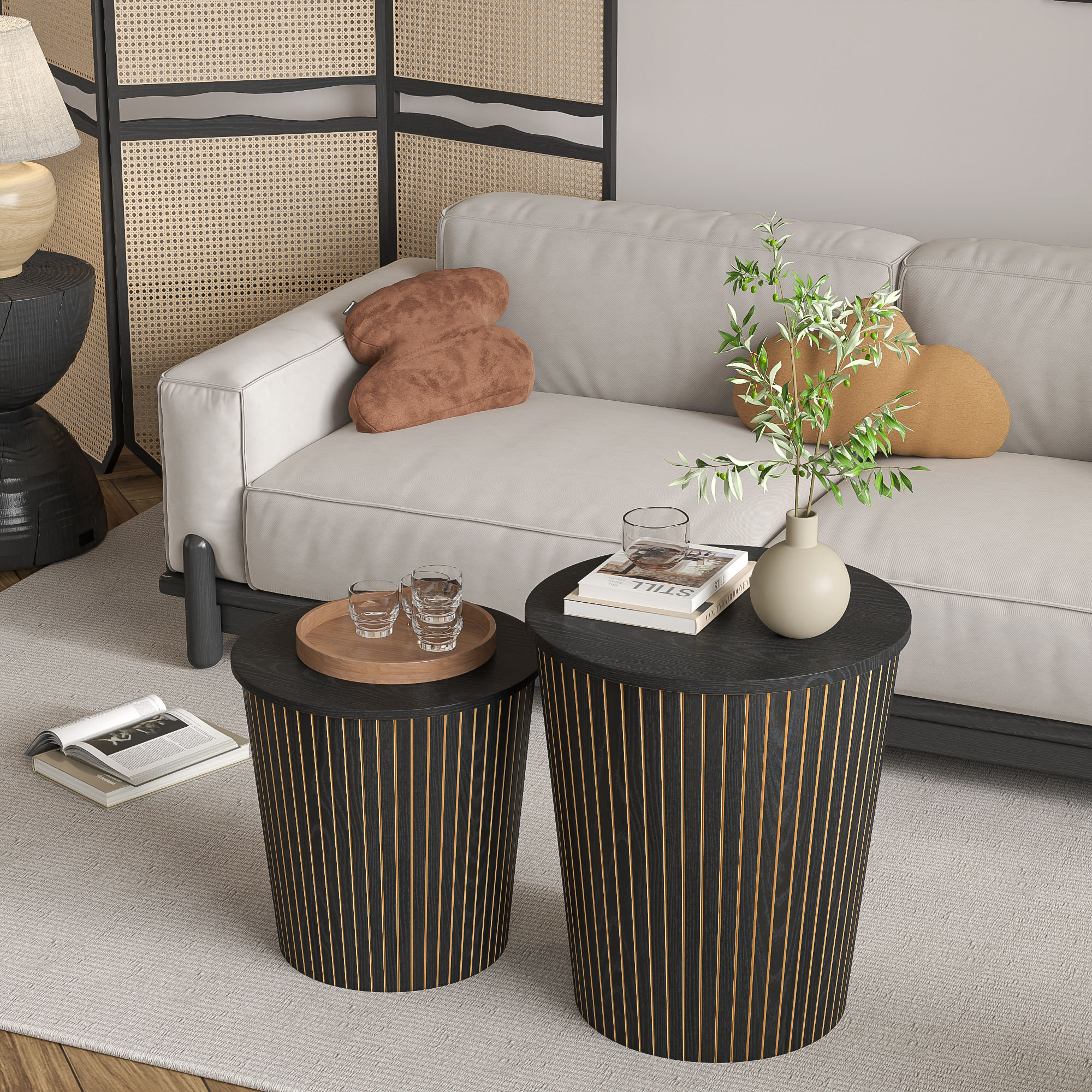 Ebern Designs Round Coffee Table Set, Nesting Table Set Of 2, Nesting End Tables, Round Coffee ...