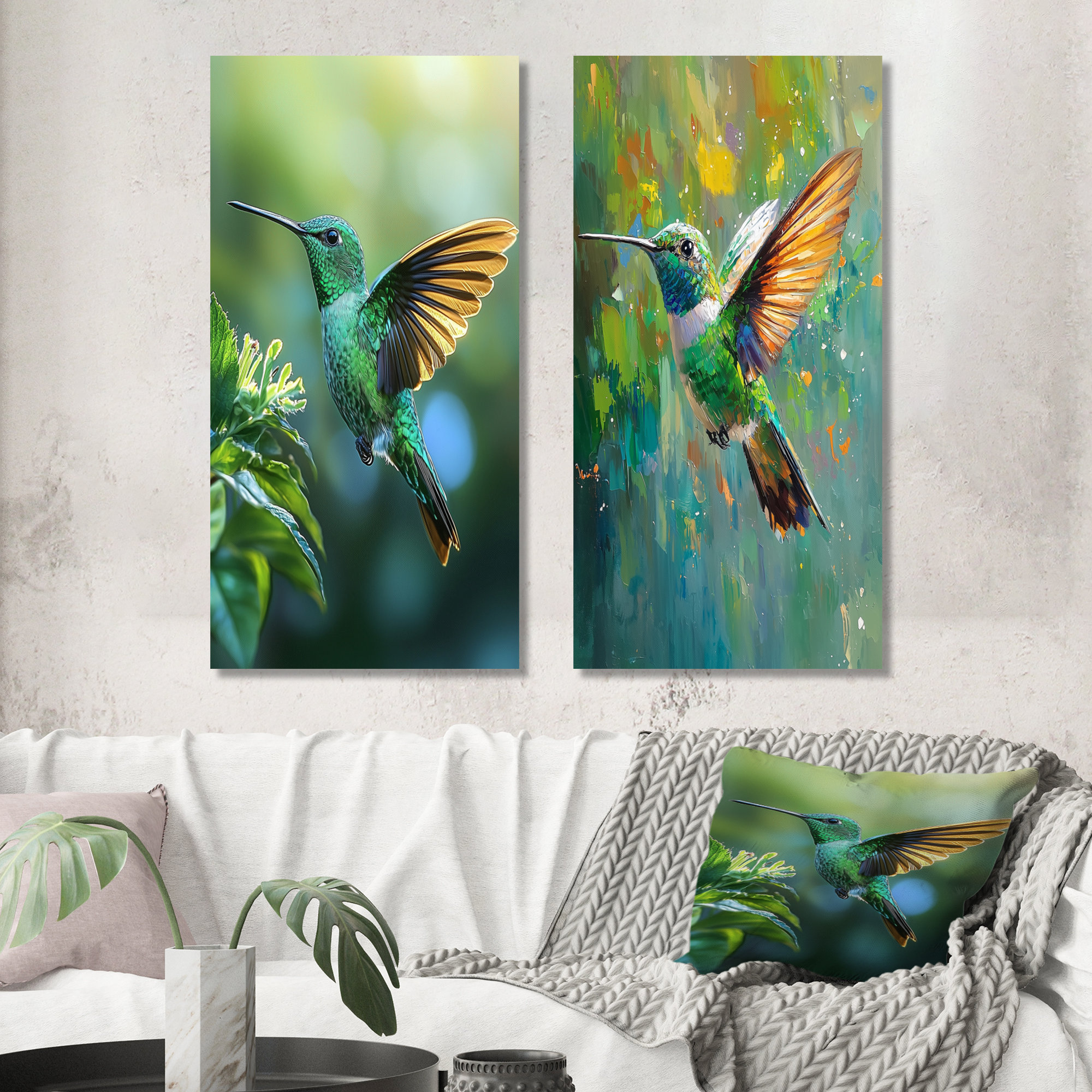 Lark Manor™ Emerald Hummingbird Jewels In Flight I - Animals Wall Art 2 Pieces | Wayfair