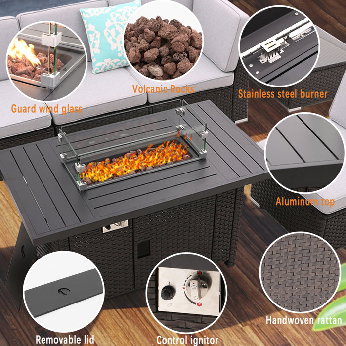 Latitude Run® Damera 24.2'' H x 46'' W Aluminum Propane Outdoor Fire ...