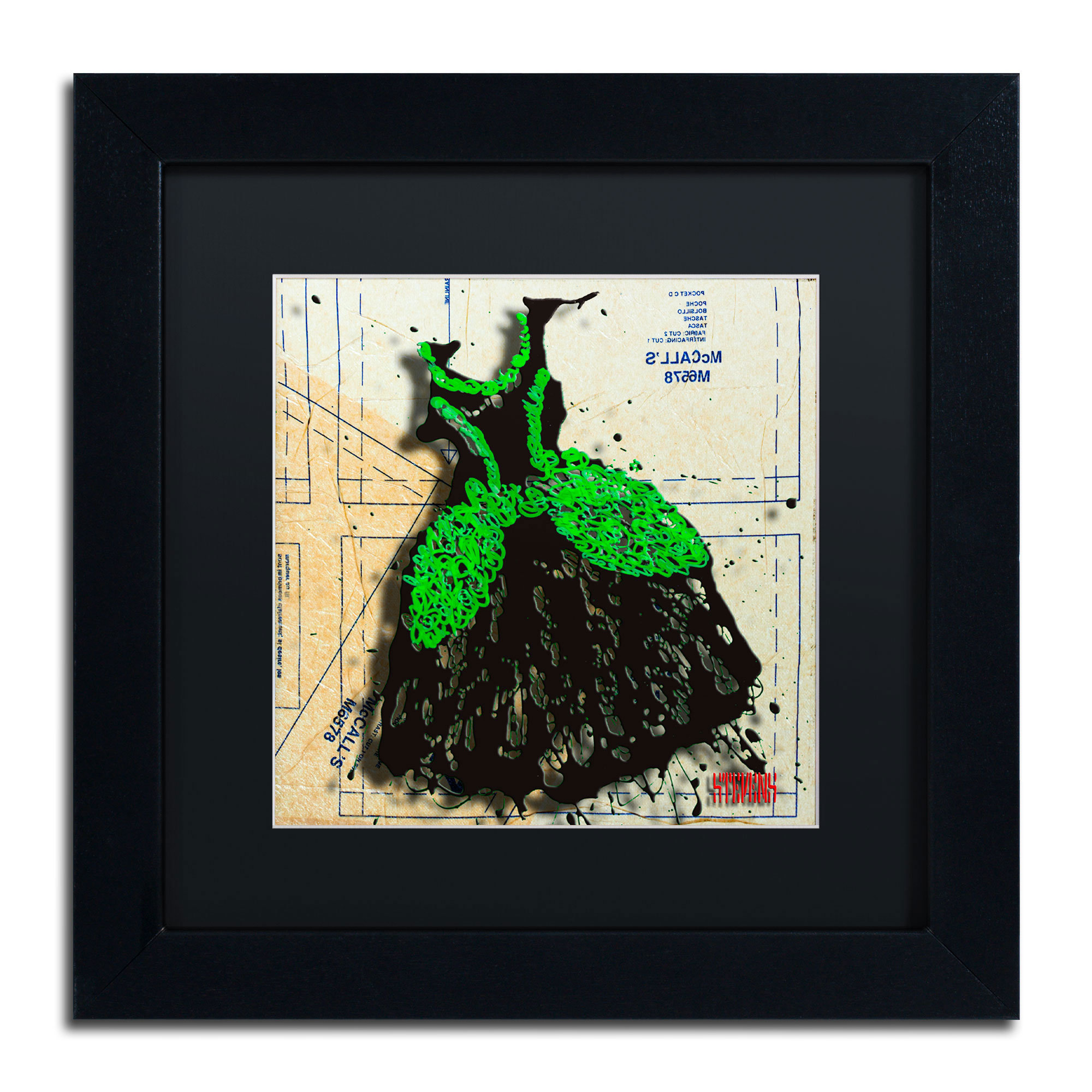 Trademark Fine Art 'Black n Green Swirls' by Roderick Stevens Framed ...