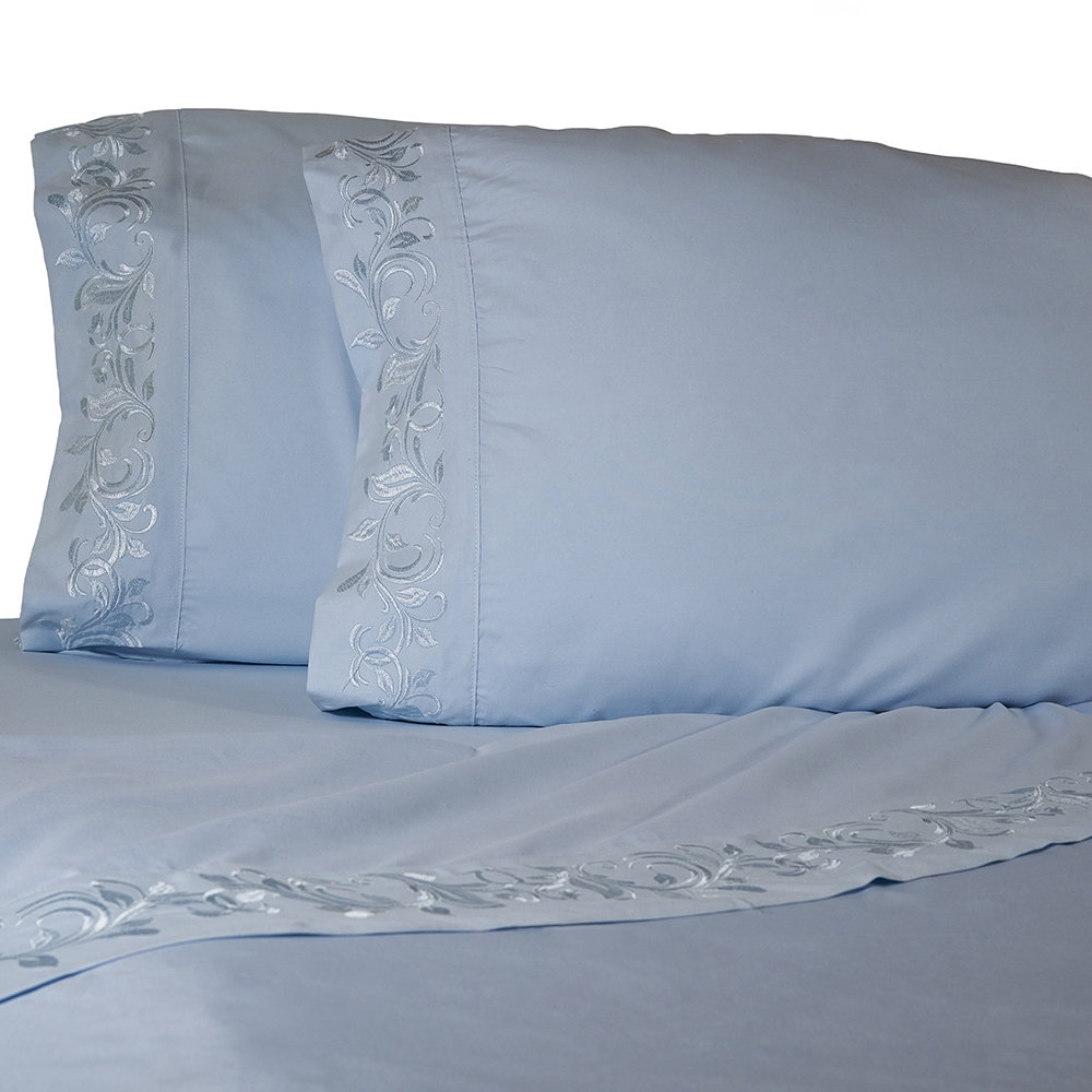 Royale Linens Soft Home Scroll Embroided Sheets Sheet Set | Wayfair
