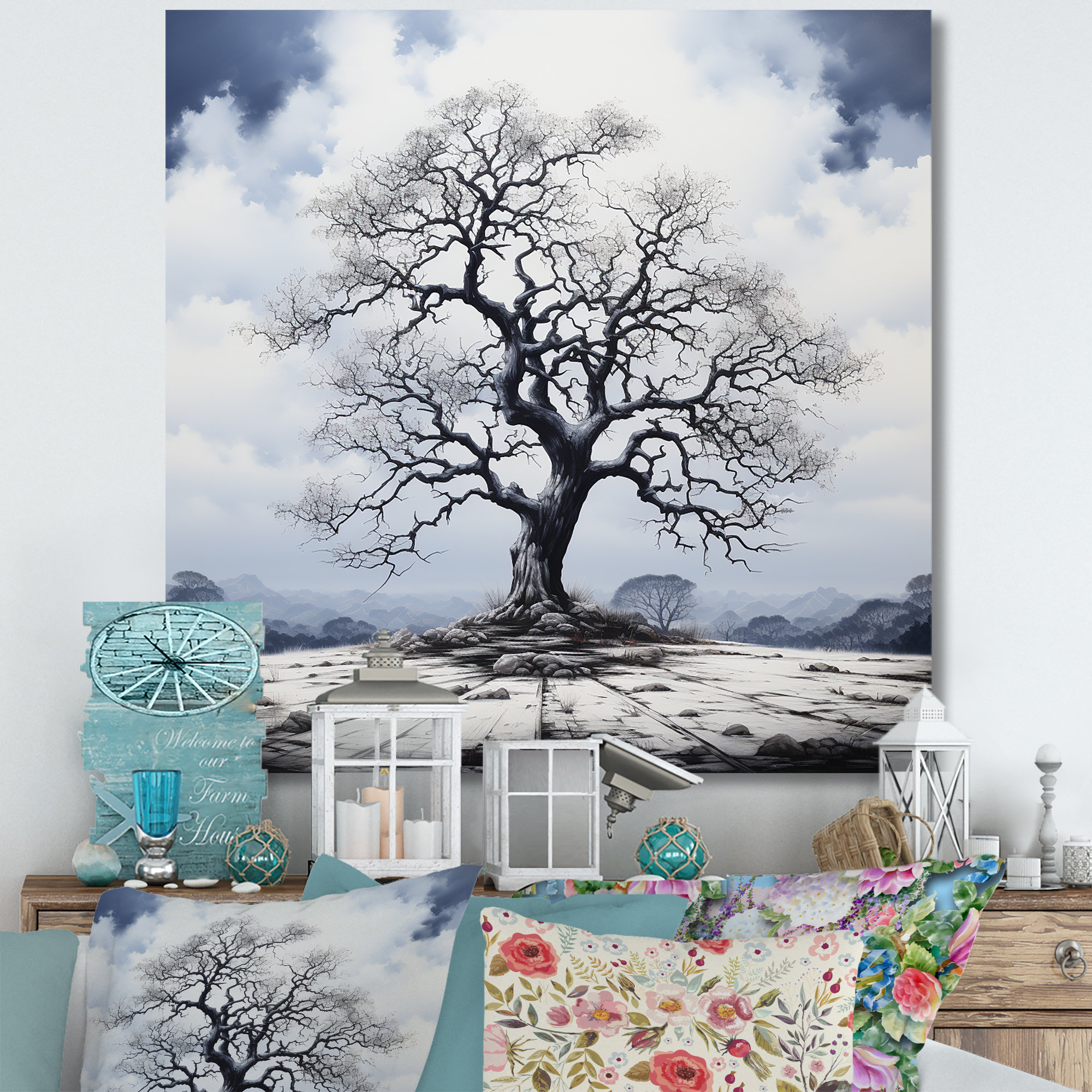 Ebern Designs Monochromatic Contrast Of Solitude Tree Framed On Canvas ...