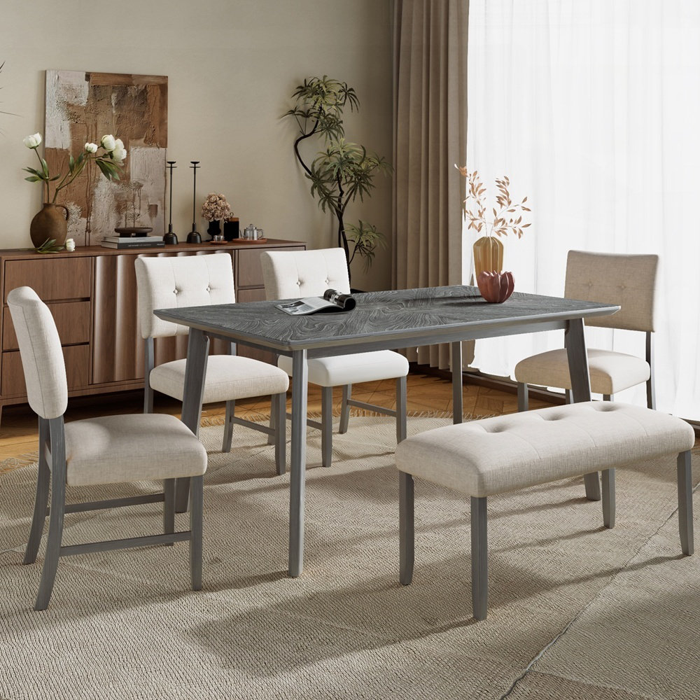 QIURUNSHANGMAO Retro Dining Table Set with Ash Wood Finish and ...