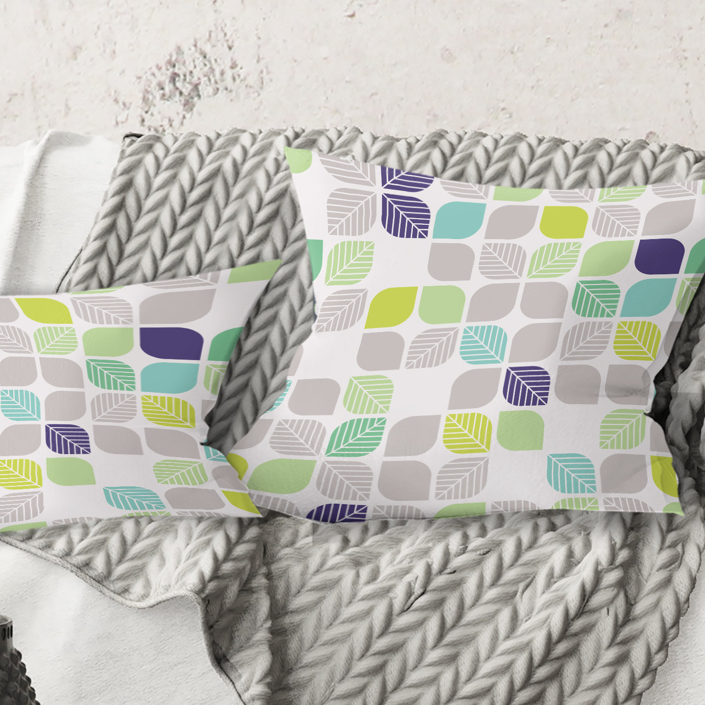 Design Art Geometric pattern with leaves - Mid-Century ModernPrinted ...