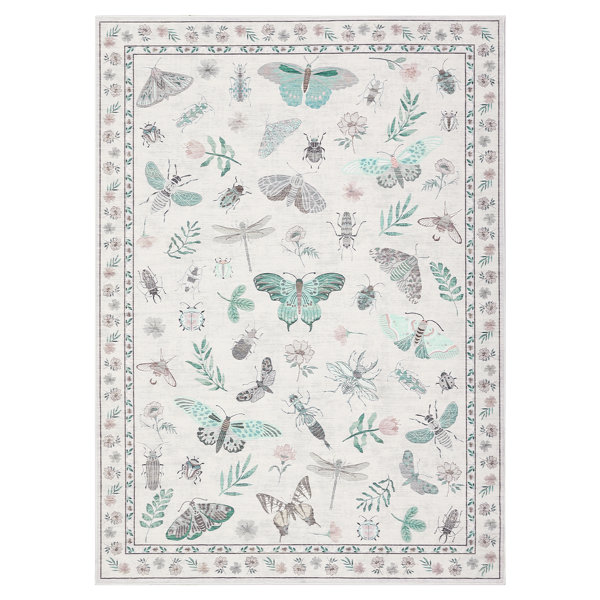 Ebern Designs Insect Floral Area Rugs Modern Accent Carpet with Non ...