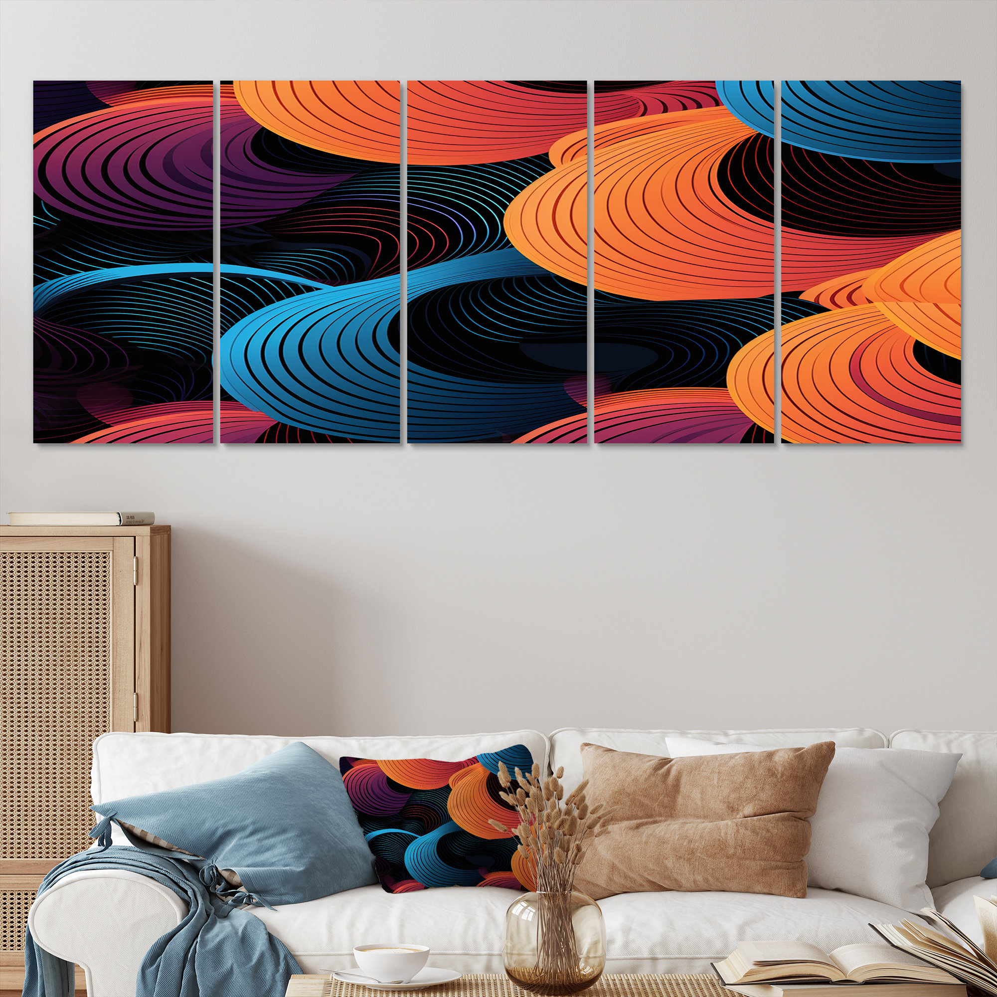 Ivy Bronx Abstract Waves Purple Blue Retro - Abstract Modern Waves Wall ...