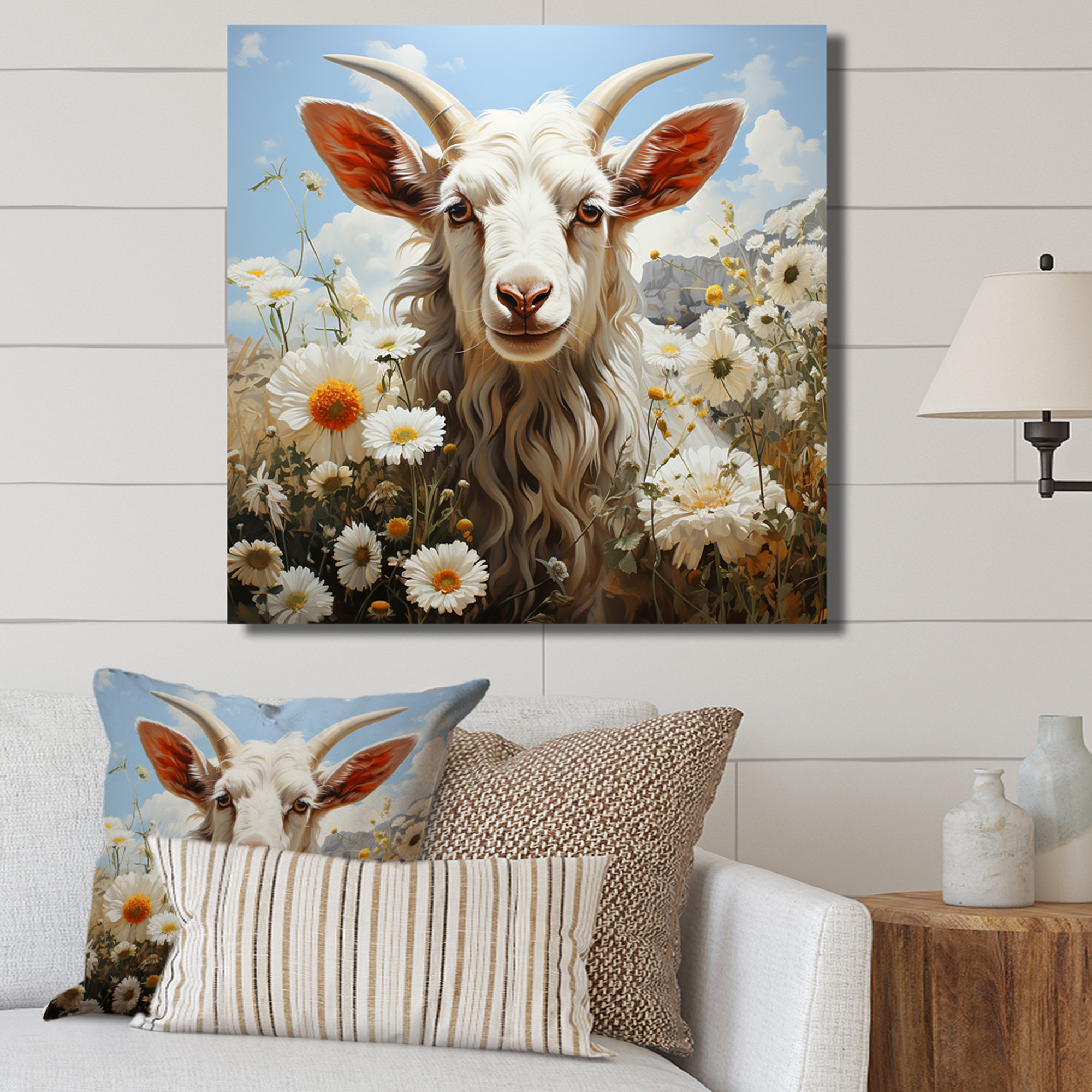 August Grove® Brown Goat Farm Meadow II - Goat Animal Wall Art | Wayfair