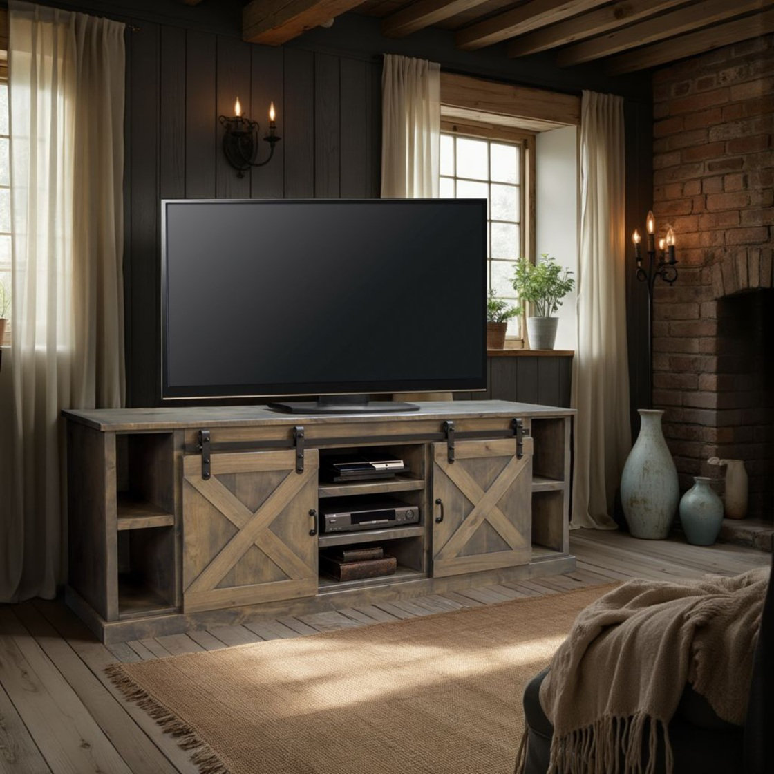 One Allium Way® Home Farmhouse 85 Inch TV Stand Console For Tvs Up To 95 Inches No Assembly ...