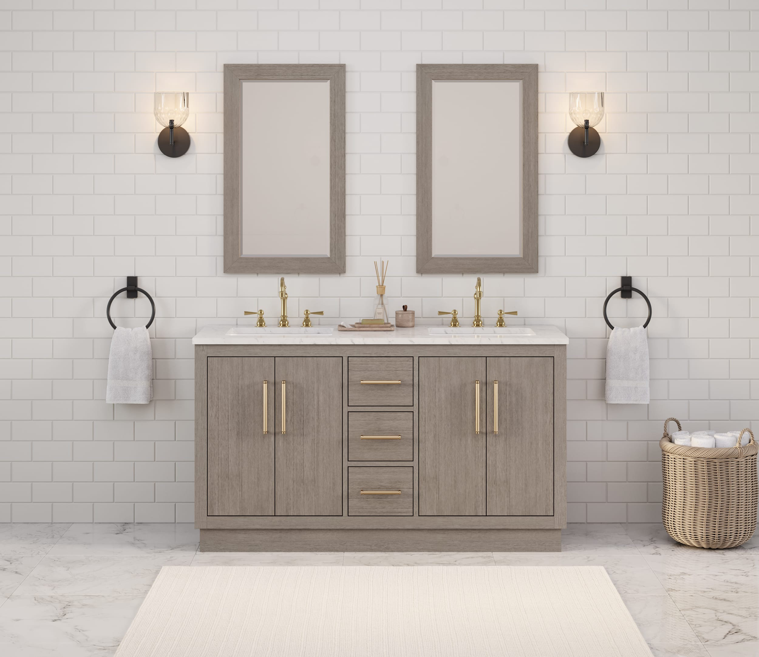 Water Creation Hugo 60" Double Sink Carrara White Marble Countertop ...