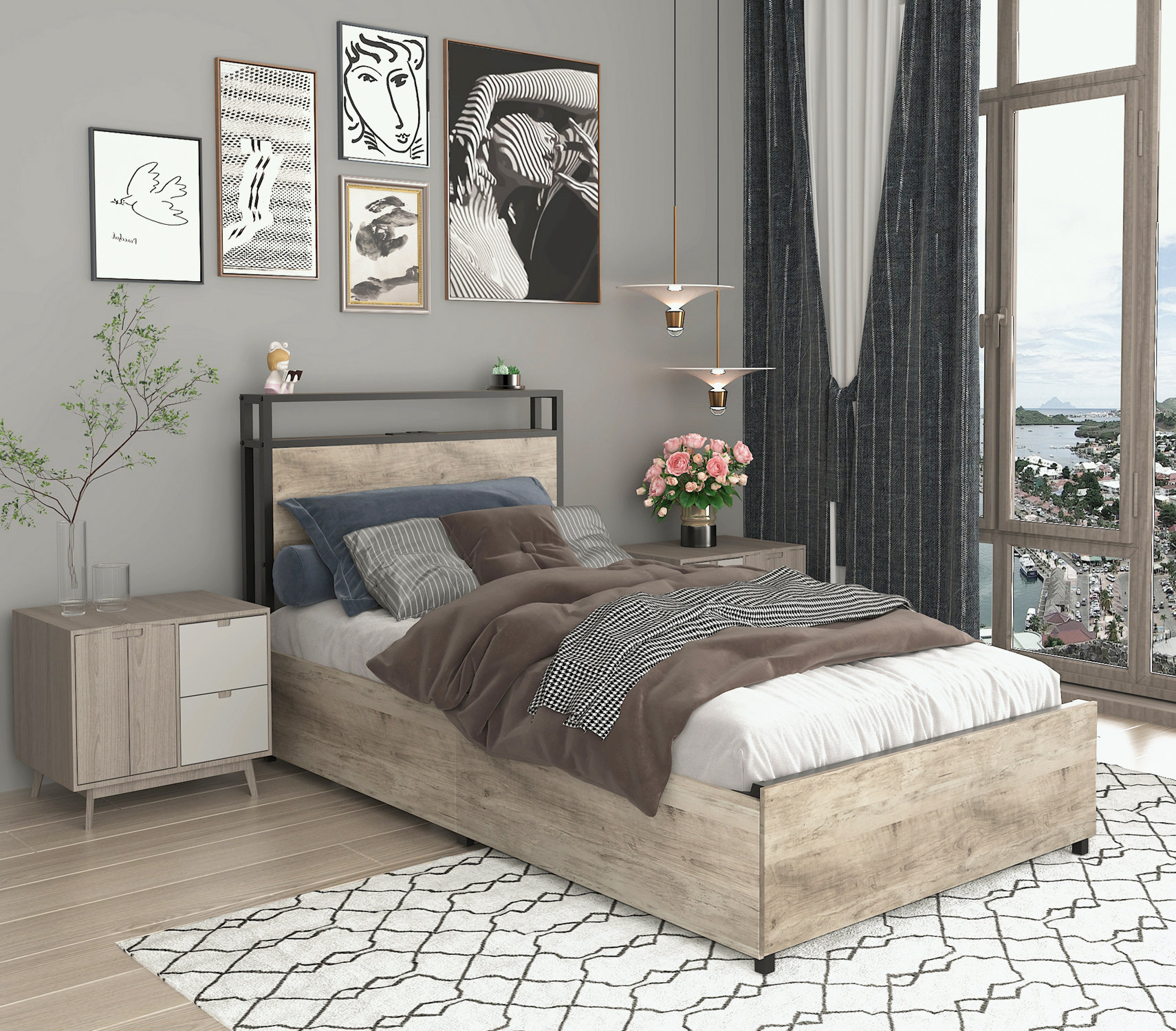 Orren Ellis Bed Frames with 4 Storage Drawers and LED light | Wayfair