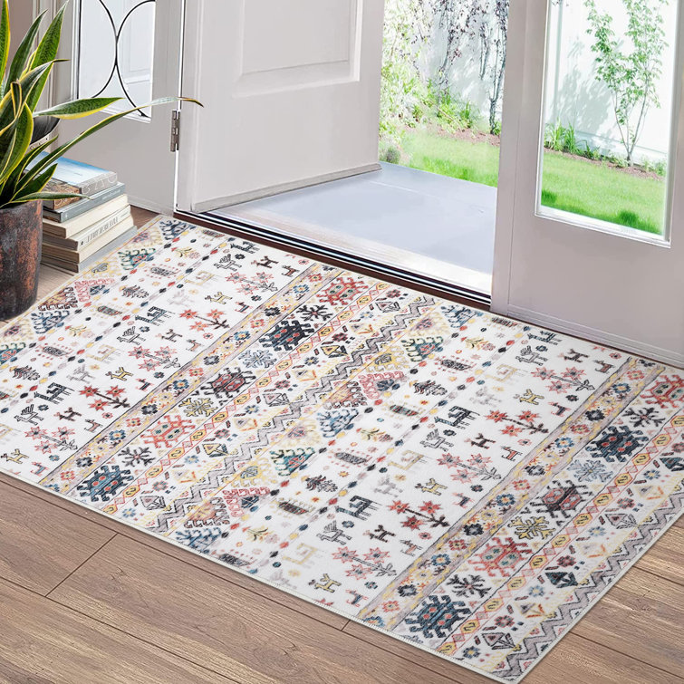 Bungalow Rose Ottice Polyester Yellow White Rug | Wayfair