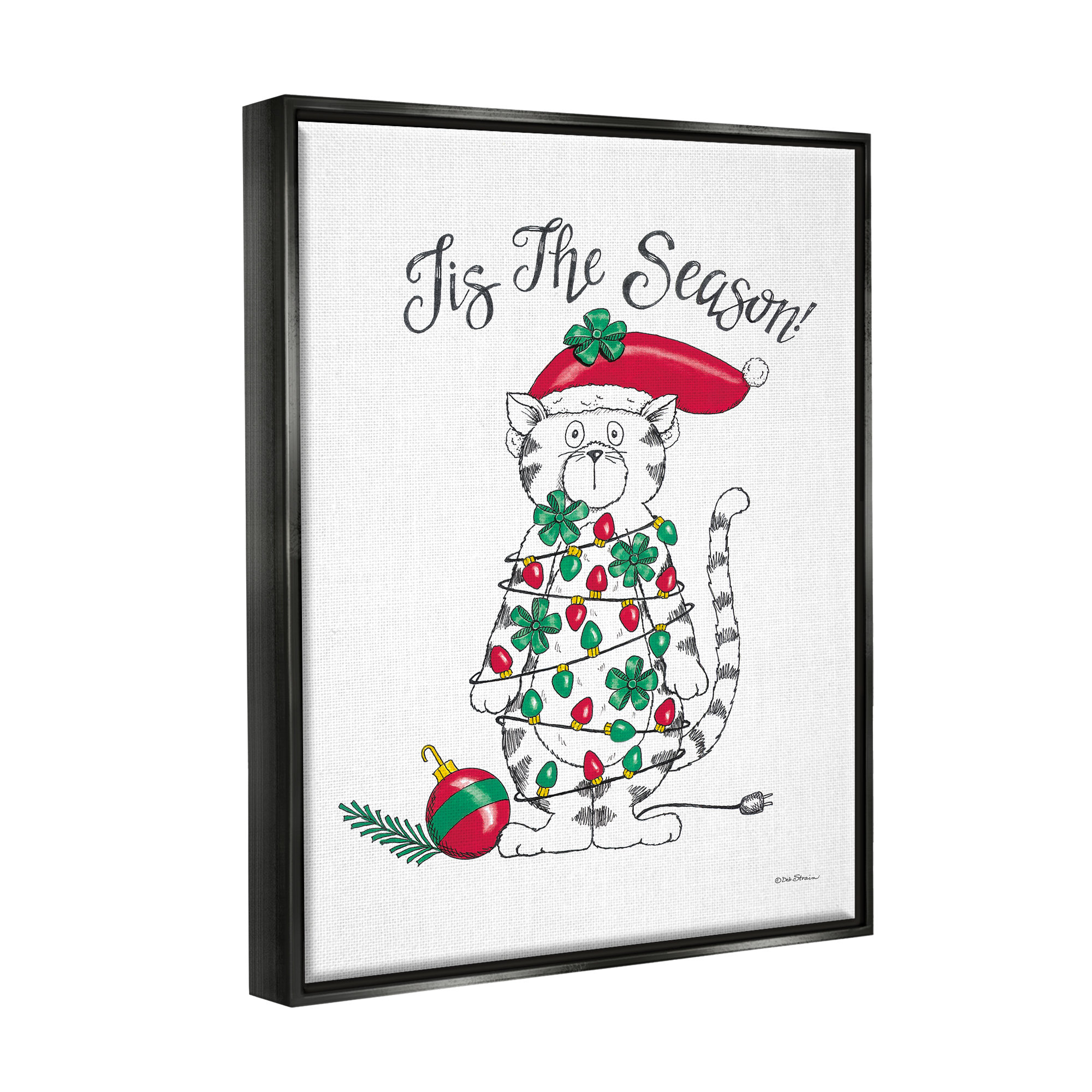 The Holiday Aisle® Tis The Season Cat Framed Floater Canvas Wall Art ...