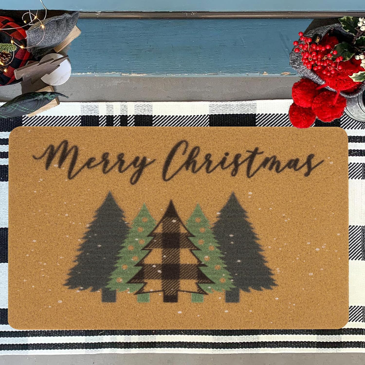 The Holiday Aisle® Winter Xmas Welcome-Doormat Non-Slip Front-Door-Mats ...