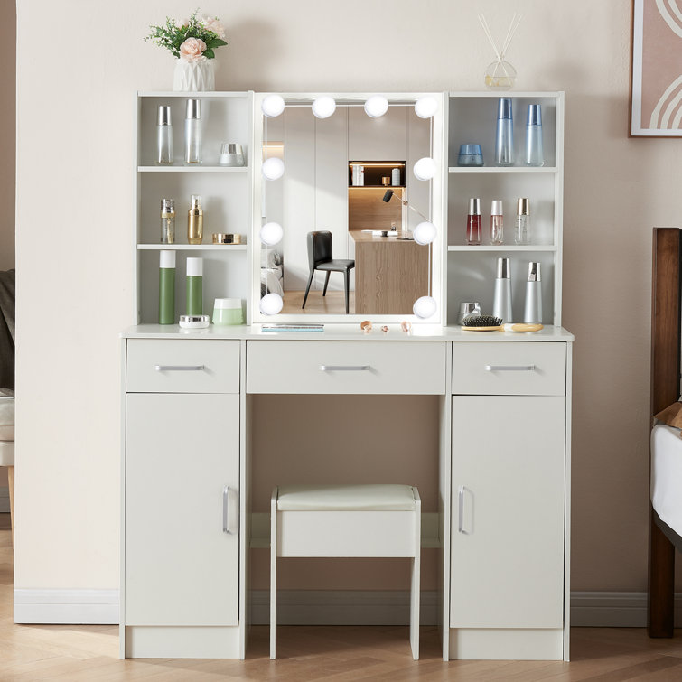 Latitude Run® White Vanity Set With 3 Large Drawers | Wayfair