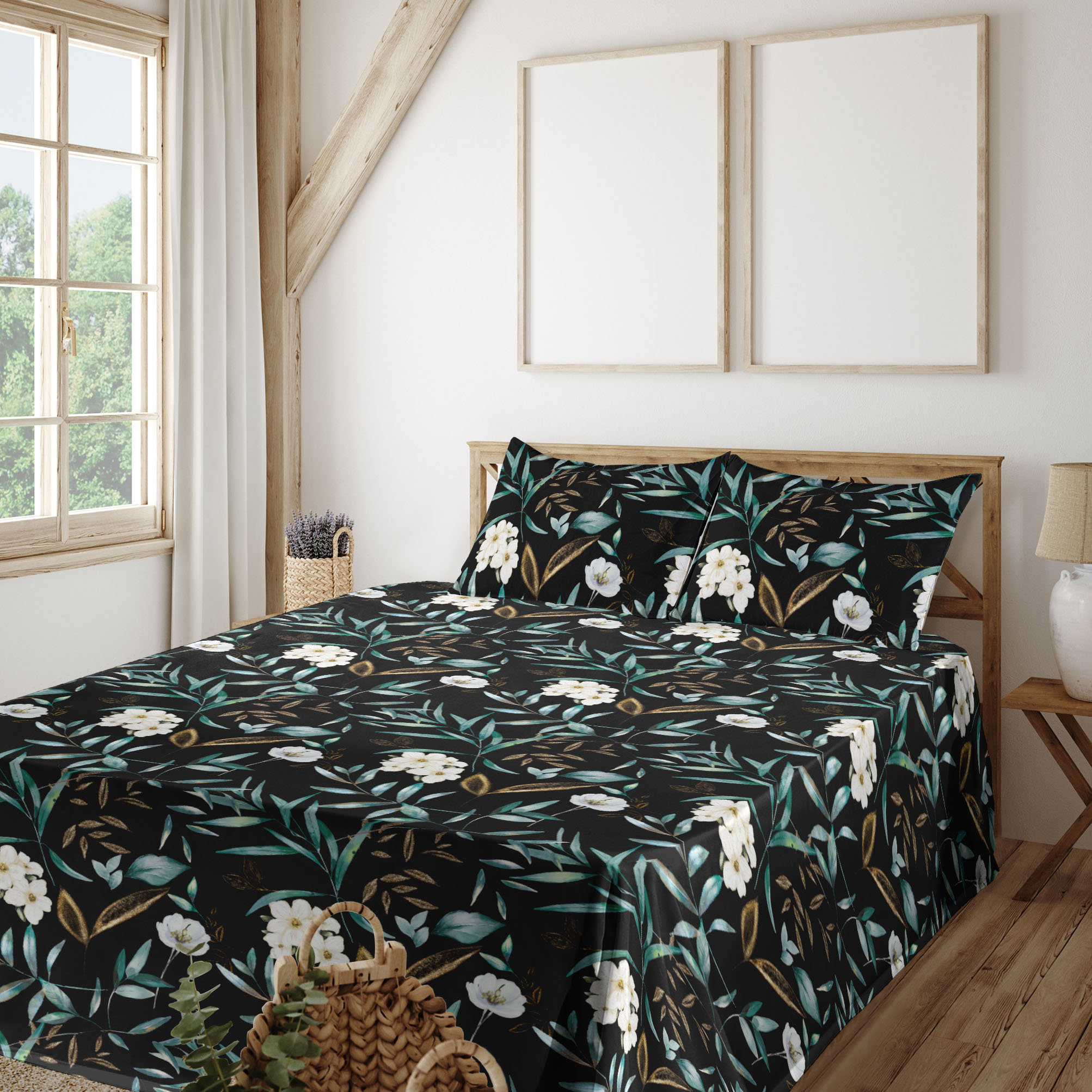 Ambesonne Floral Design Sheet Set Exotic Leafy Hibiscus Sea Green Fawn ...