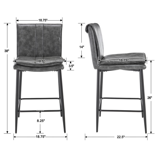 George Oliver Modern Upholstered Counter Stool With Backrest, With ...