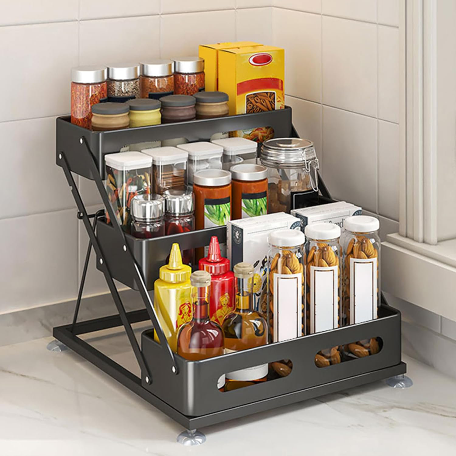 Elaine Mercure 3 Tier Foldable Spice Rack For Countertop Iron Kitchen ...