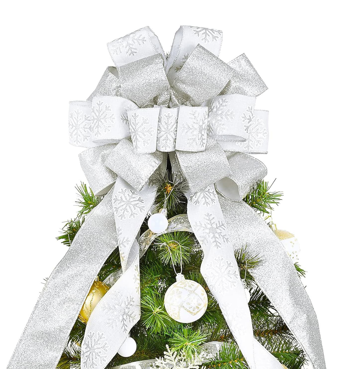 The Holiday Aisle® 13 Inches Christmas Tree Topper Bow with Glitter ...