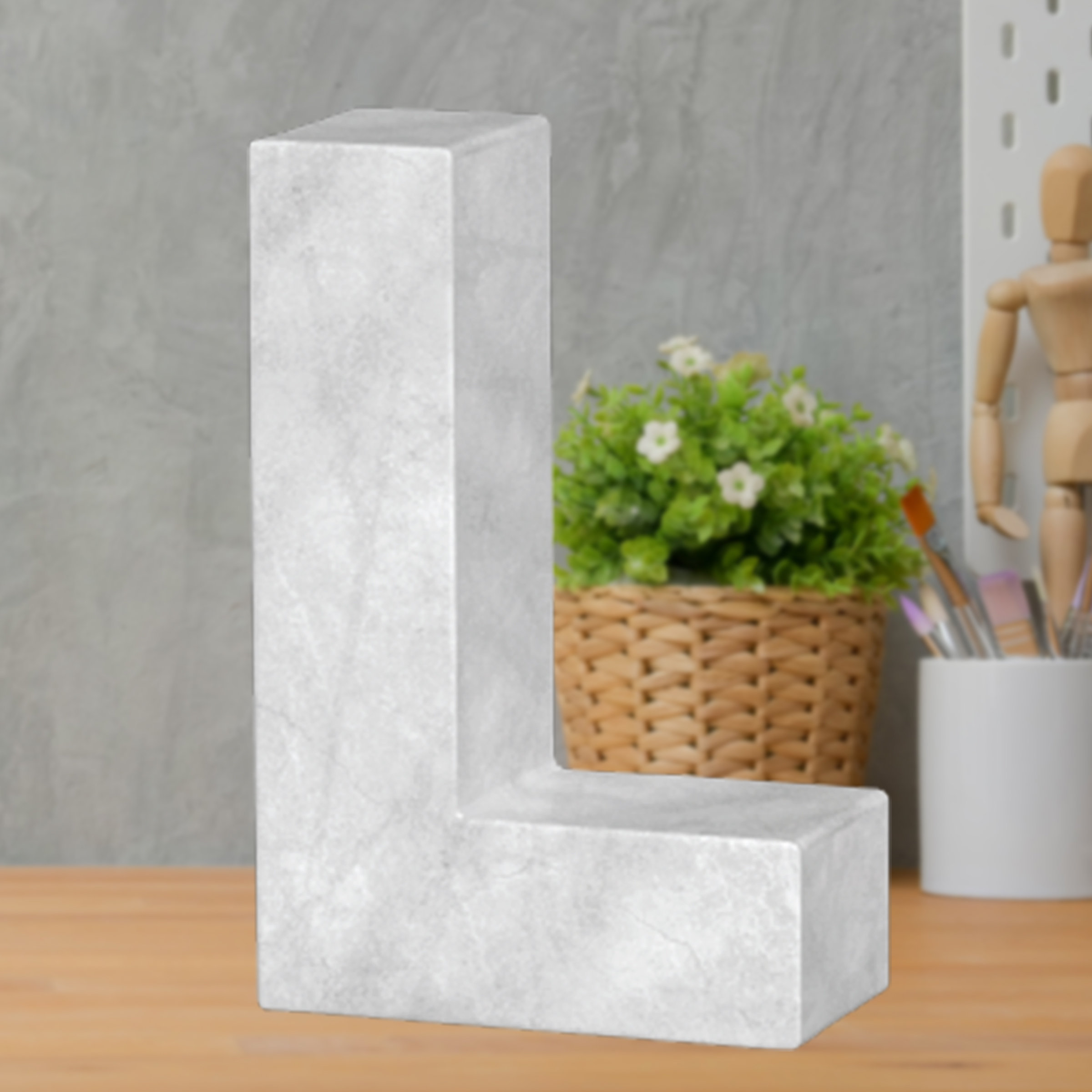 Wrought Studio™ Natural Marble Letter L Bookend Paper Weight Office ...