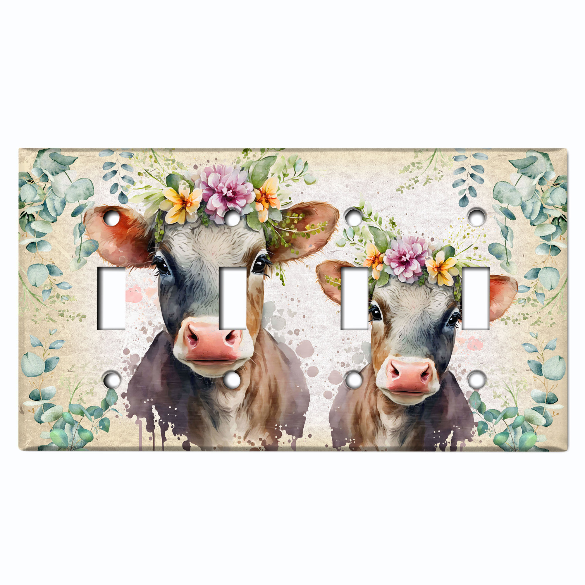 WorldAcc Metal Light Switch Plate Outlet Cover (Cute Cow Animal Flower ...